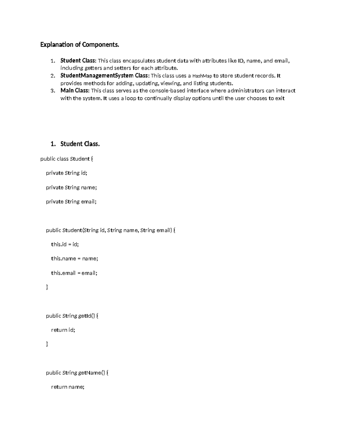 Programming assignment 3 - Explanation of Components. Student Class ...