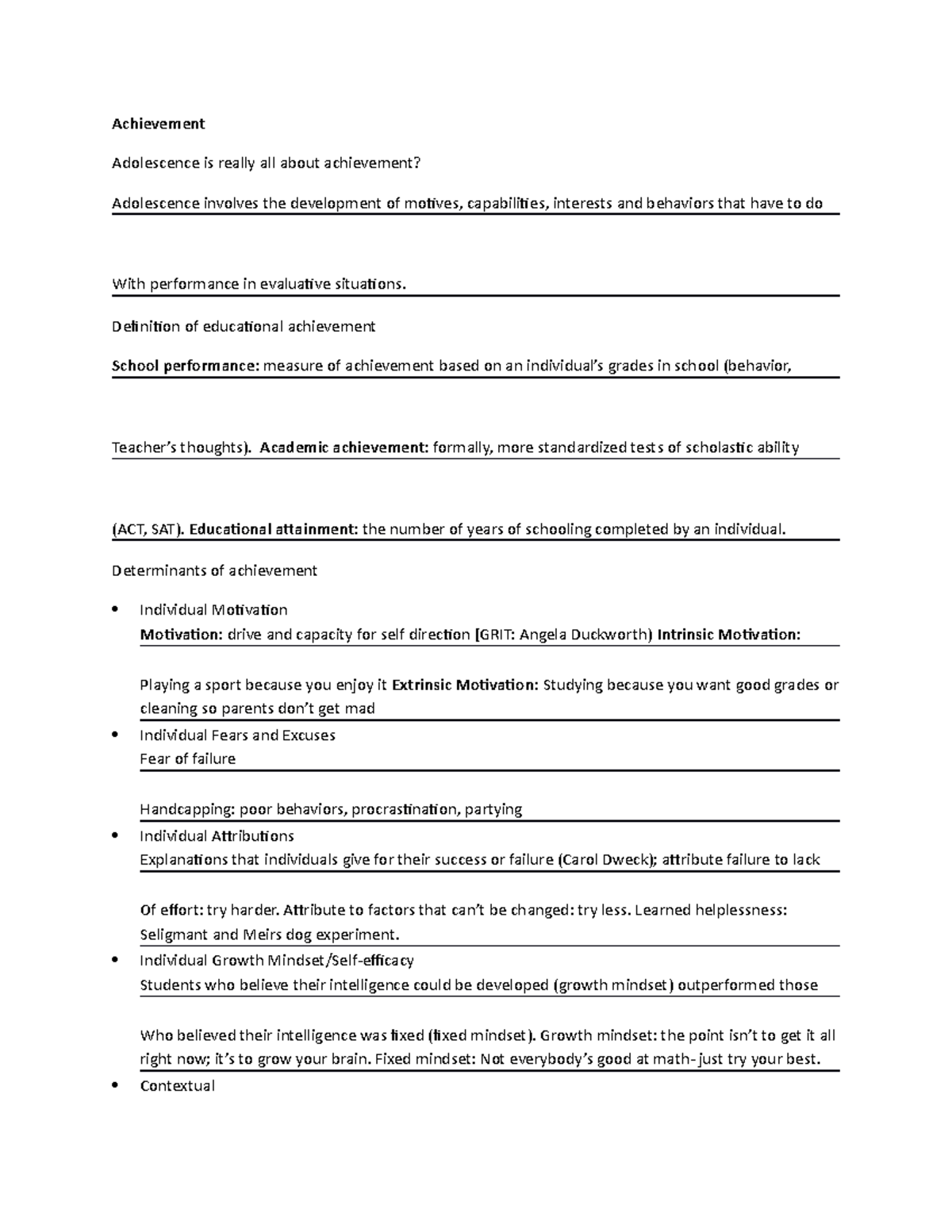 Achievement Outline - Achievement Adolescence is really all about ...