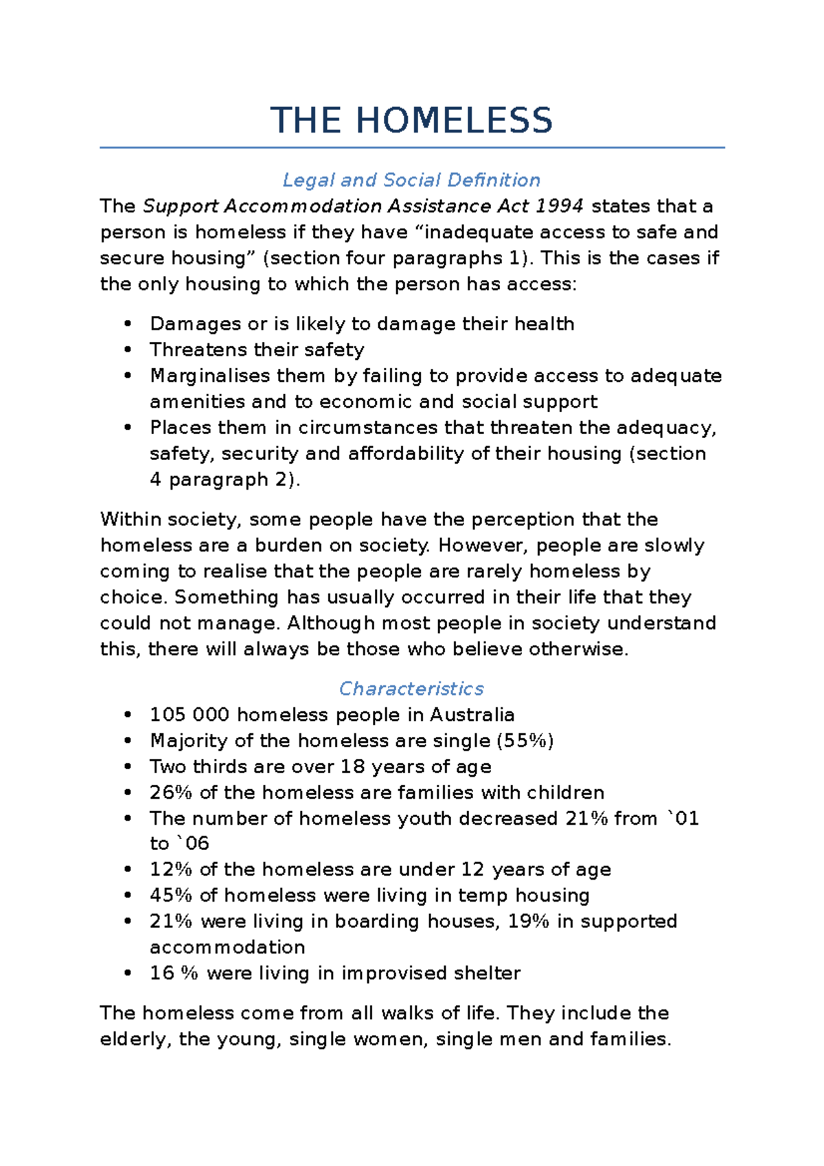 CAFS Notes - The Homeless - THE HOMELESS Legal and Social Definition ...