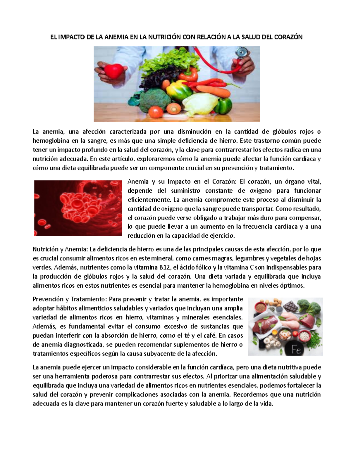 Articulo De Divulgación Científica El Impacto De La Anemia En La