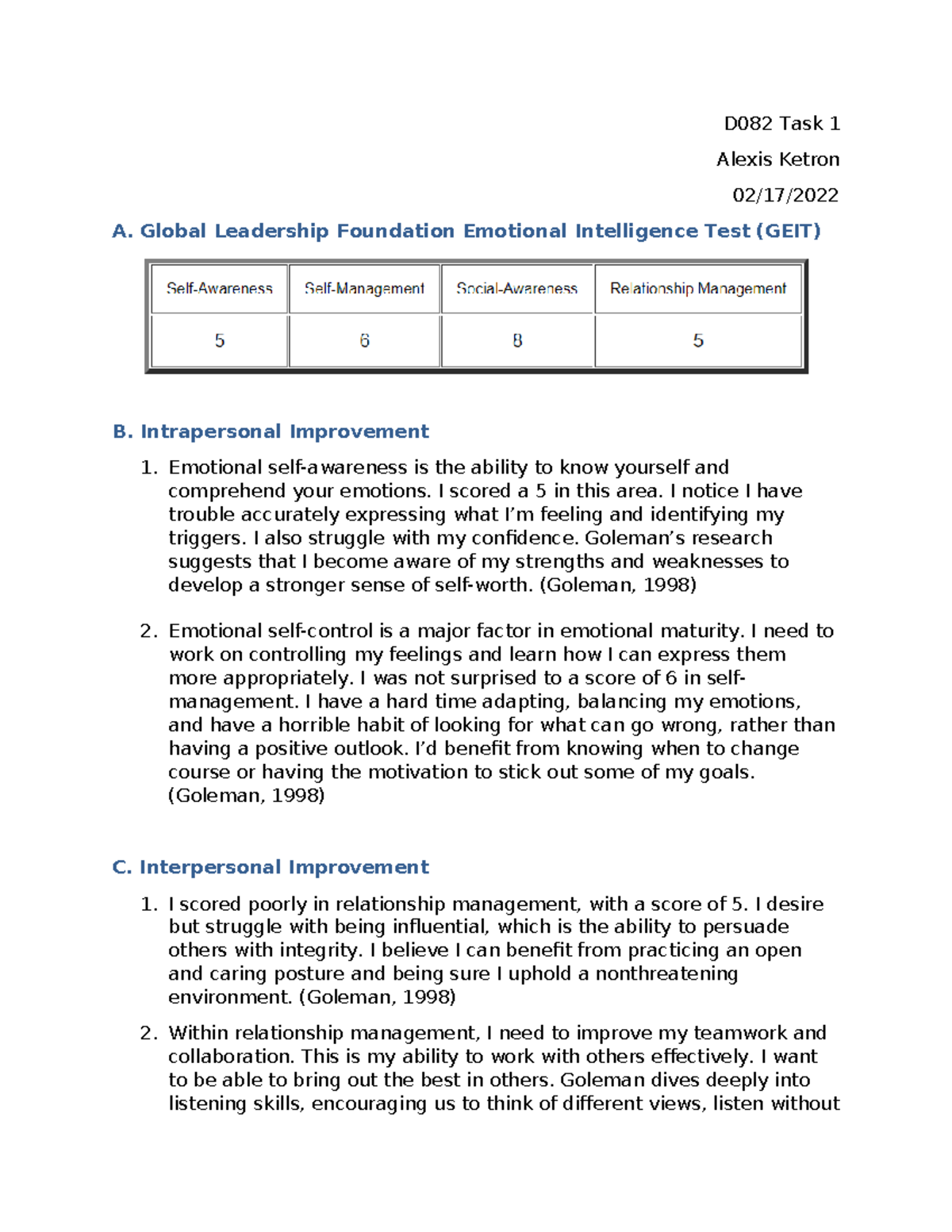 e and c D082 Task 1 - D082 Task 1 Alexis Ketron 02/17/ A. Global ...