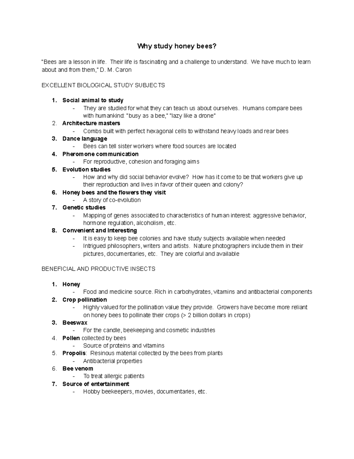 Bee Keeping Lecture Notes up to 1st Midterm - Why study honey bees ...