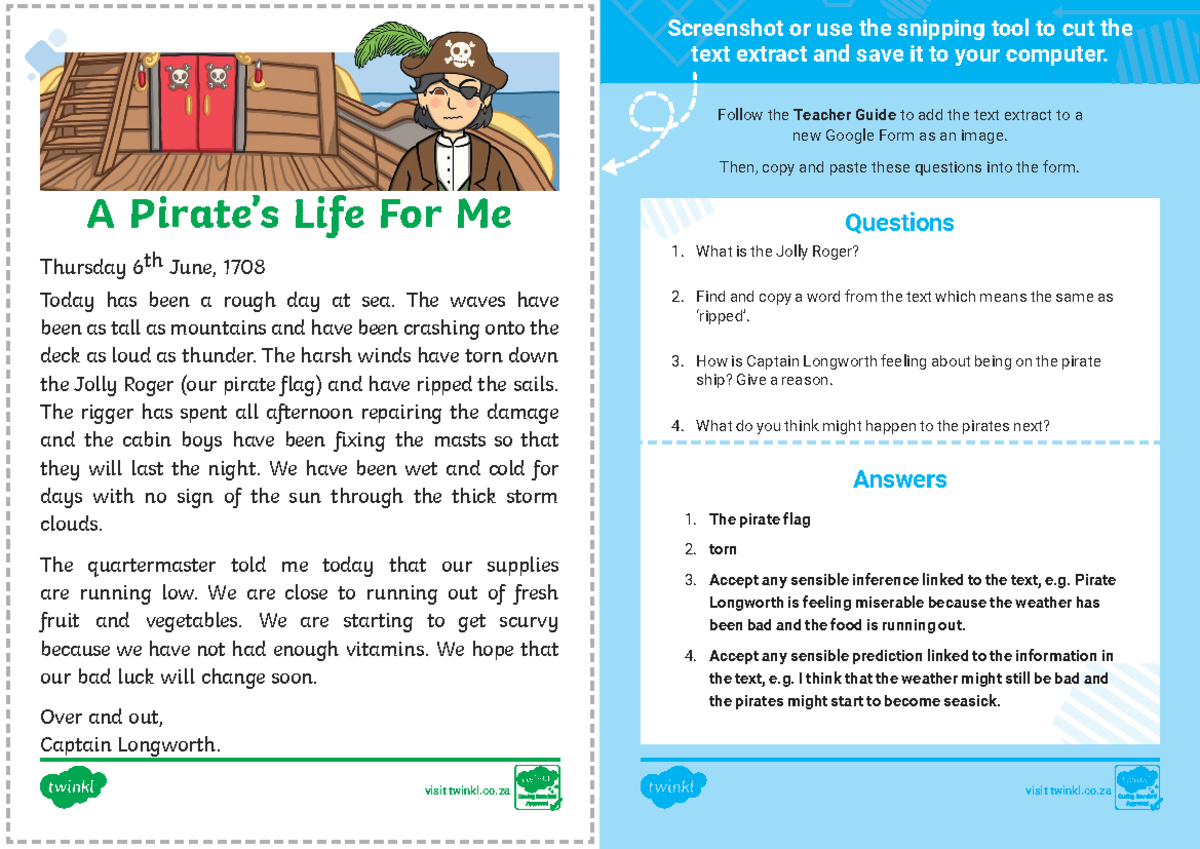 Text 5 - A Pirate's Life For Me - Screenshot or use the snipping tool ...