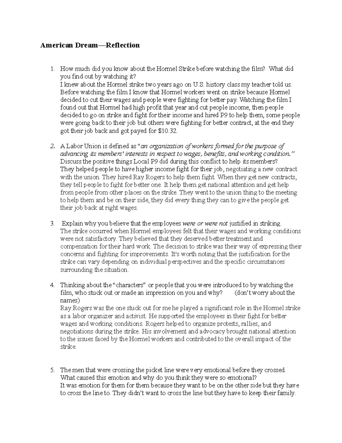 American Dream reflection 2 - American Dream—Reflection How much did ...