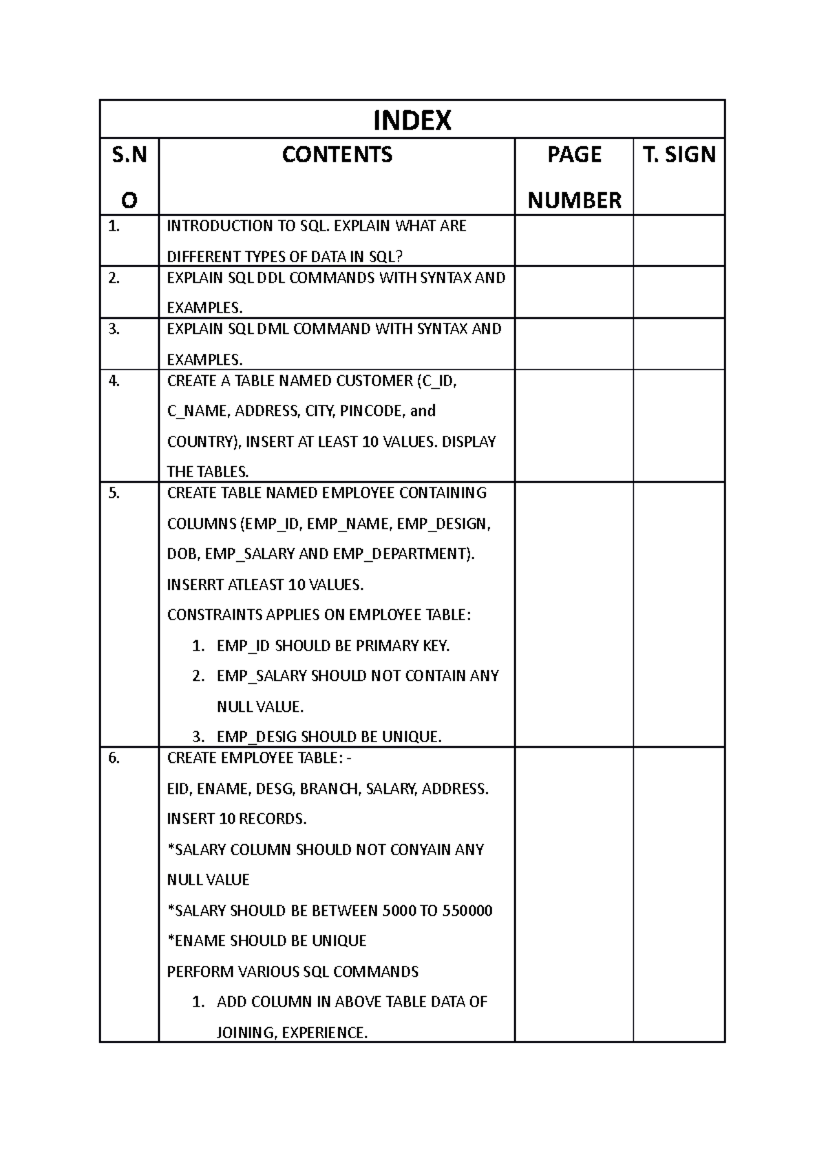 ISM Table - Yui - INDEX S O CONTENTS PAGE NUMBER T. SIGN 1 ...