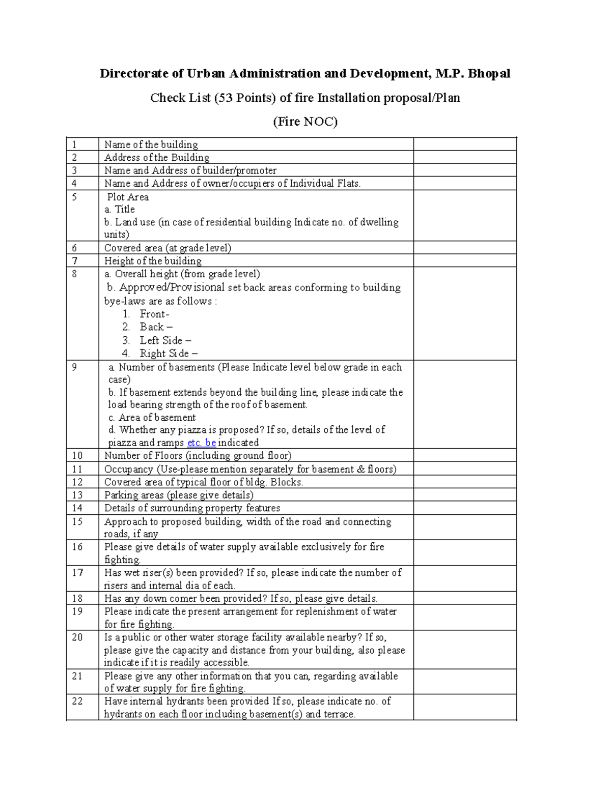 Fire NOC Checklist - Directorate of Urban Administration and ...