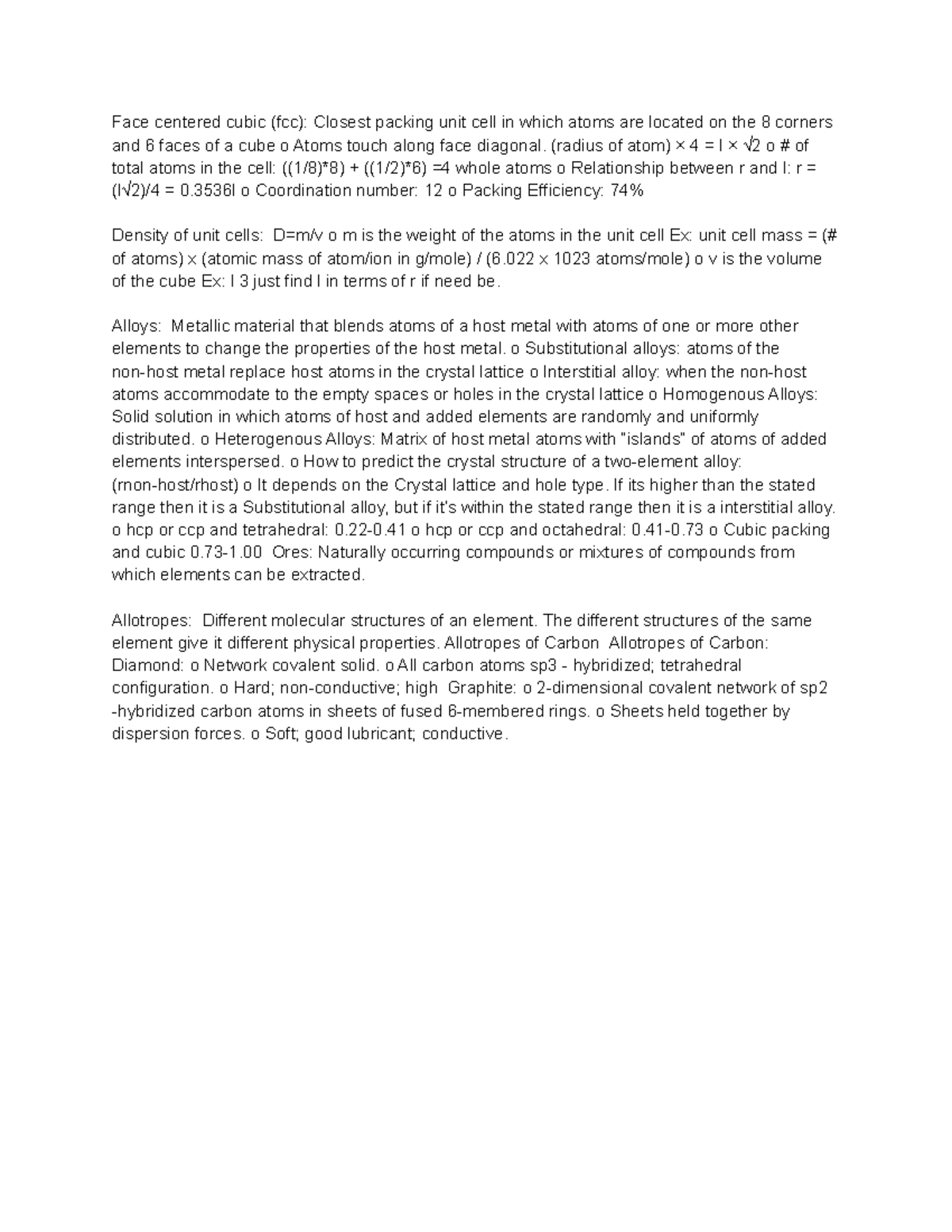 Untitled document - lecture notes - Face centered cubic (fcc): Closest ...