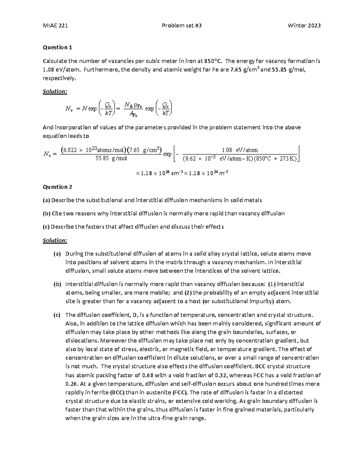 Sample Problem Set #3 - Solutions - Question 1 Calculate the number of ... Sample Problem Set #3 - Solutions - Question 1 Calculate the number of ...