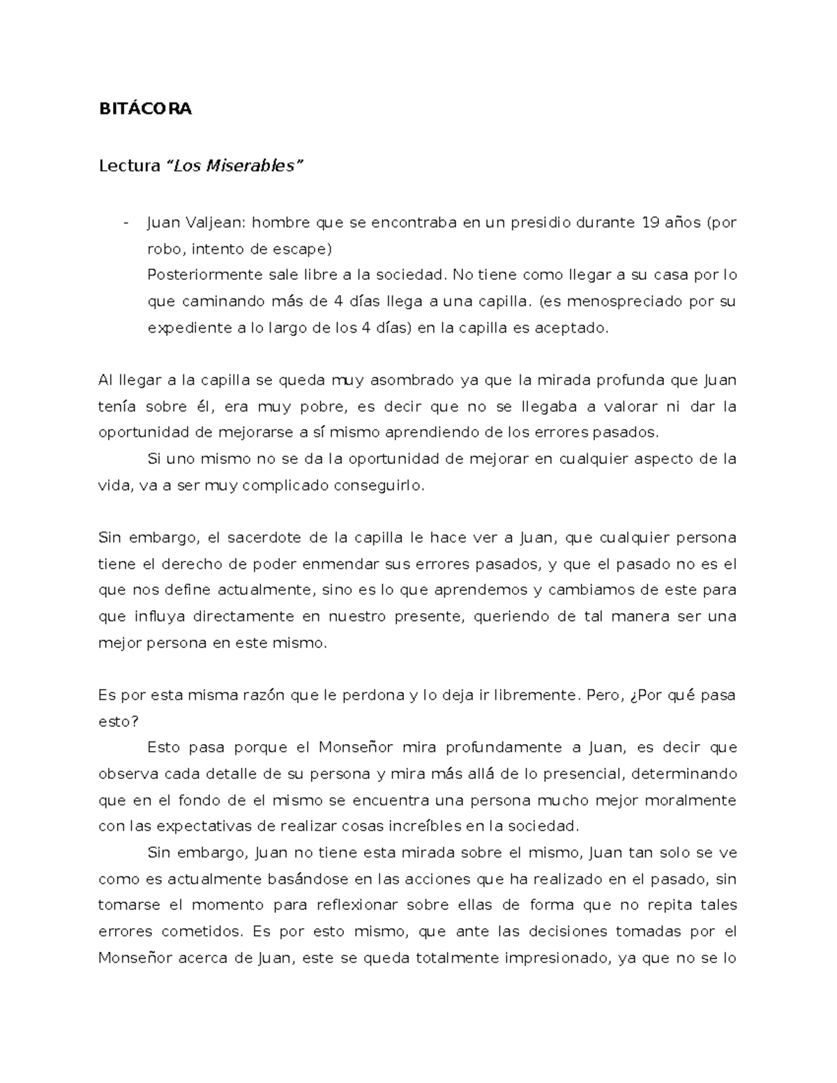 BITÁCORA - BITÁCORA Lectura “Los Miserables” - Juan Valjean: hombre que ...