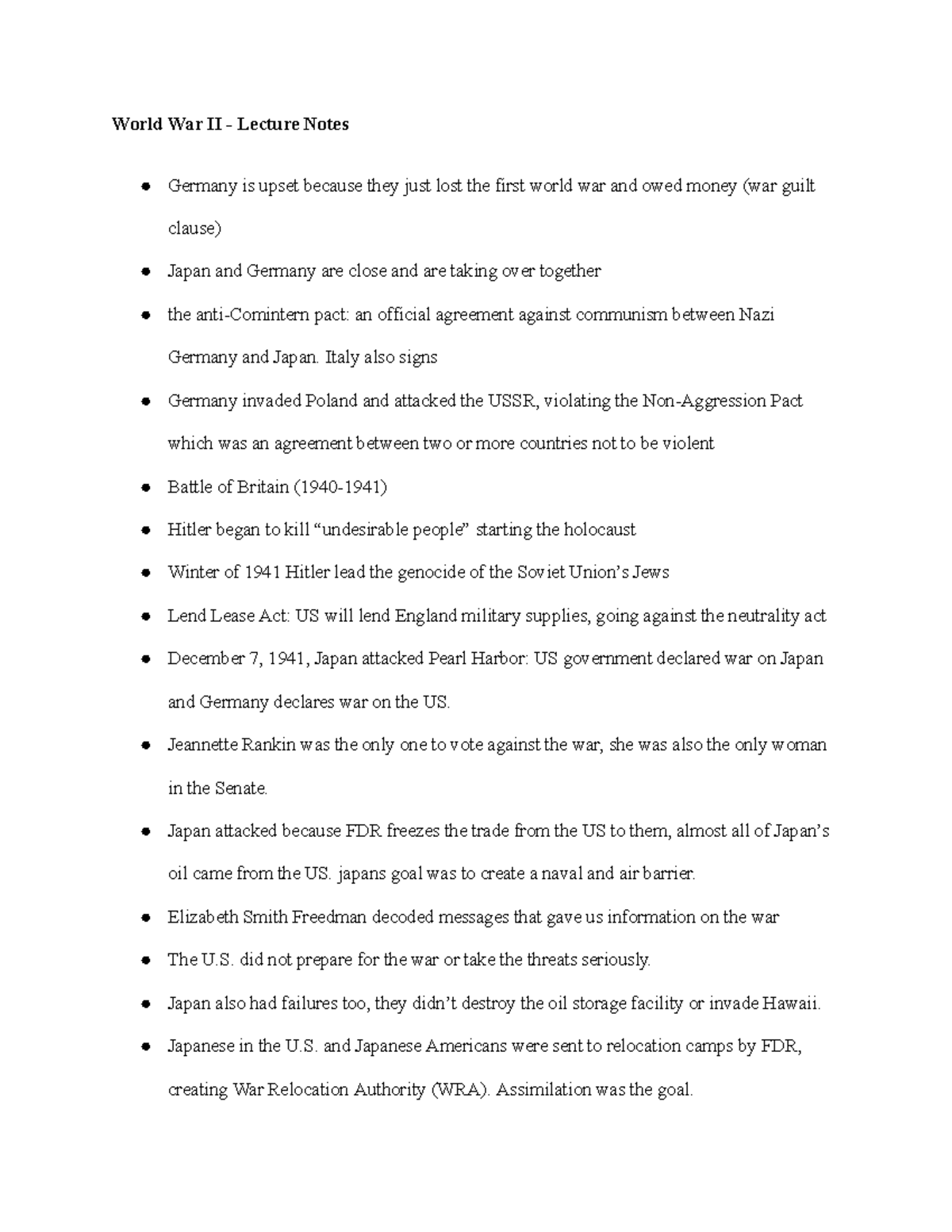 WW2 - These notes list the major points of World War II. Includes ...