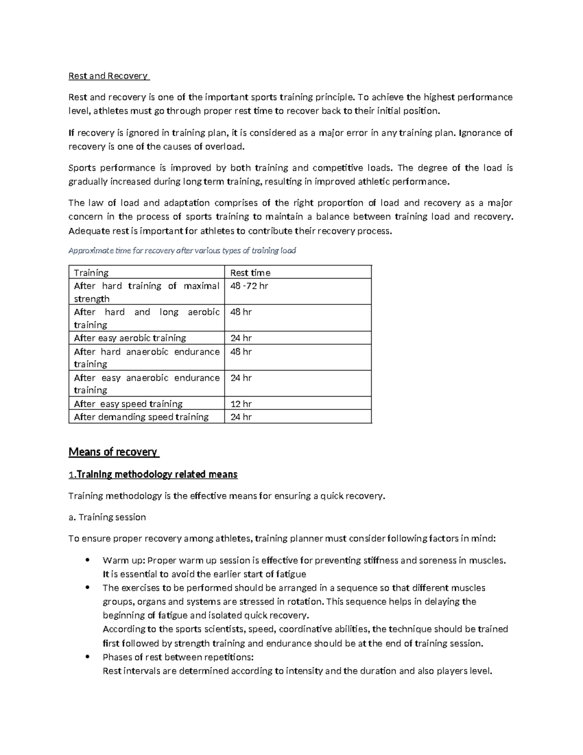 Rest and Recovery - Study materials - Rest and Recovery Rest and ...