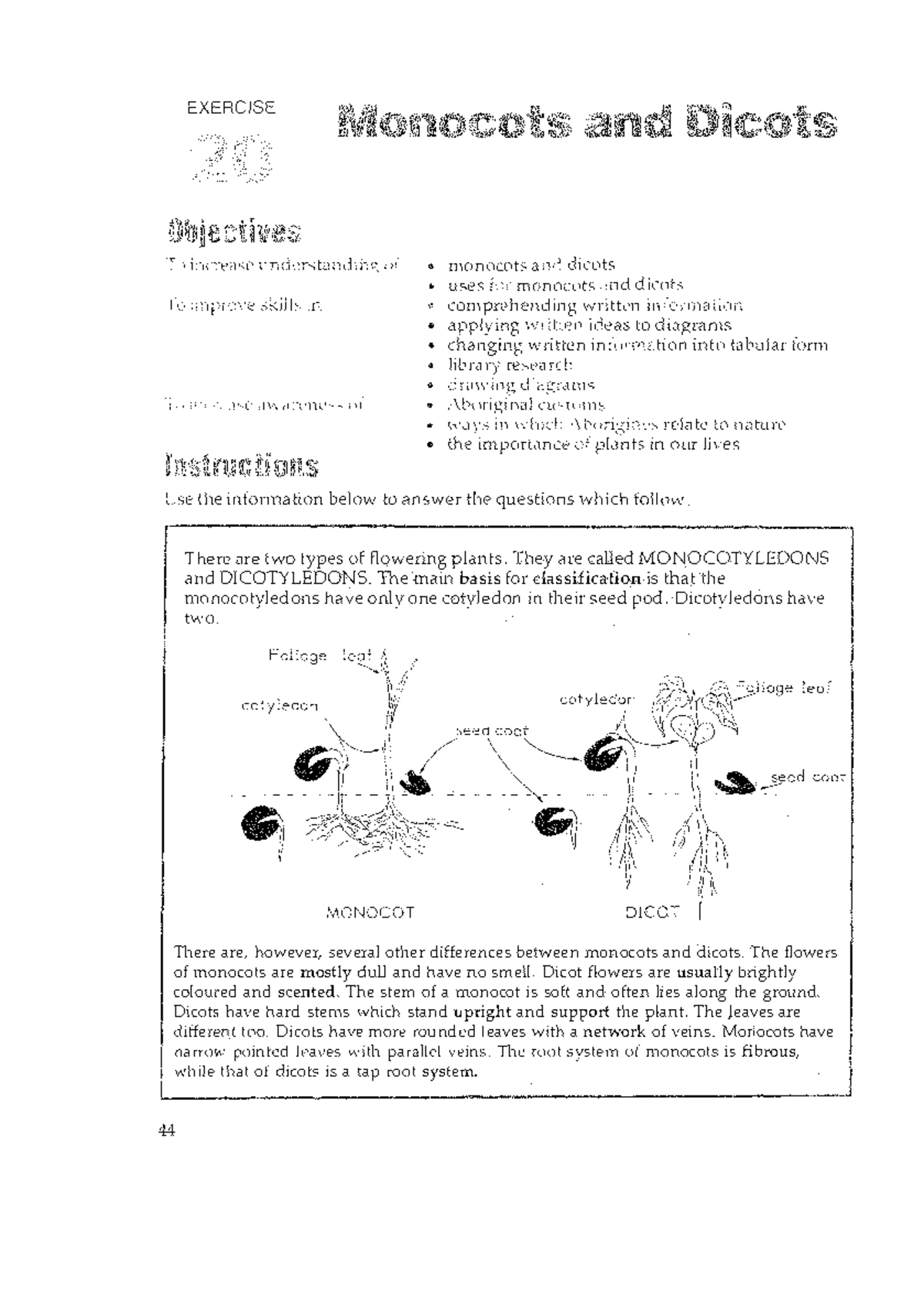 Year 10 Plant Worksheets v2 (Biology) - EXERCISE - monocots a dicots ...