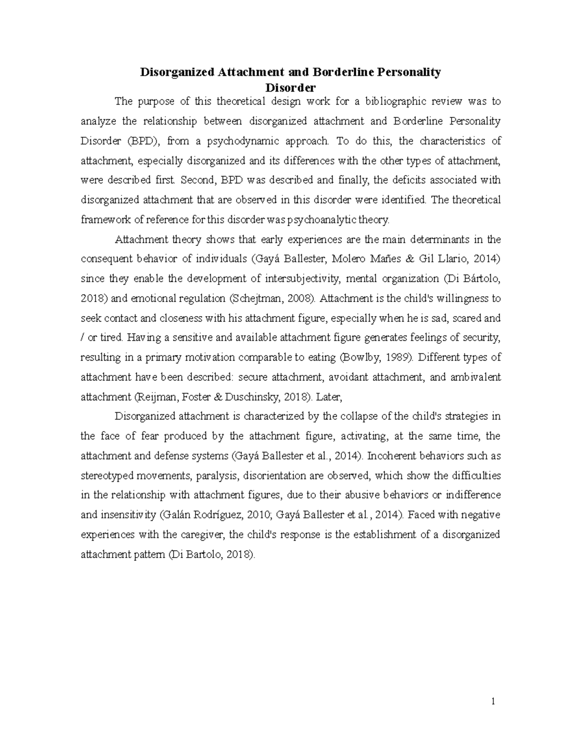 Disorganized Attachment and Borderline Personality Disorder - 1 ...