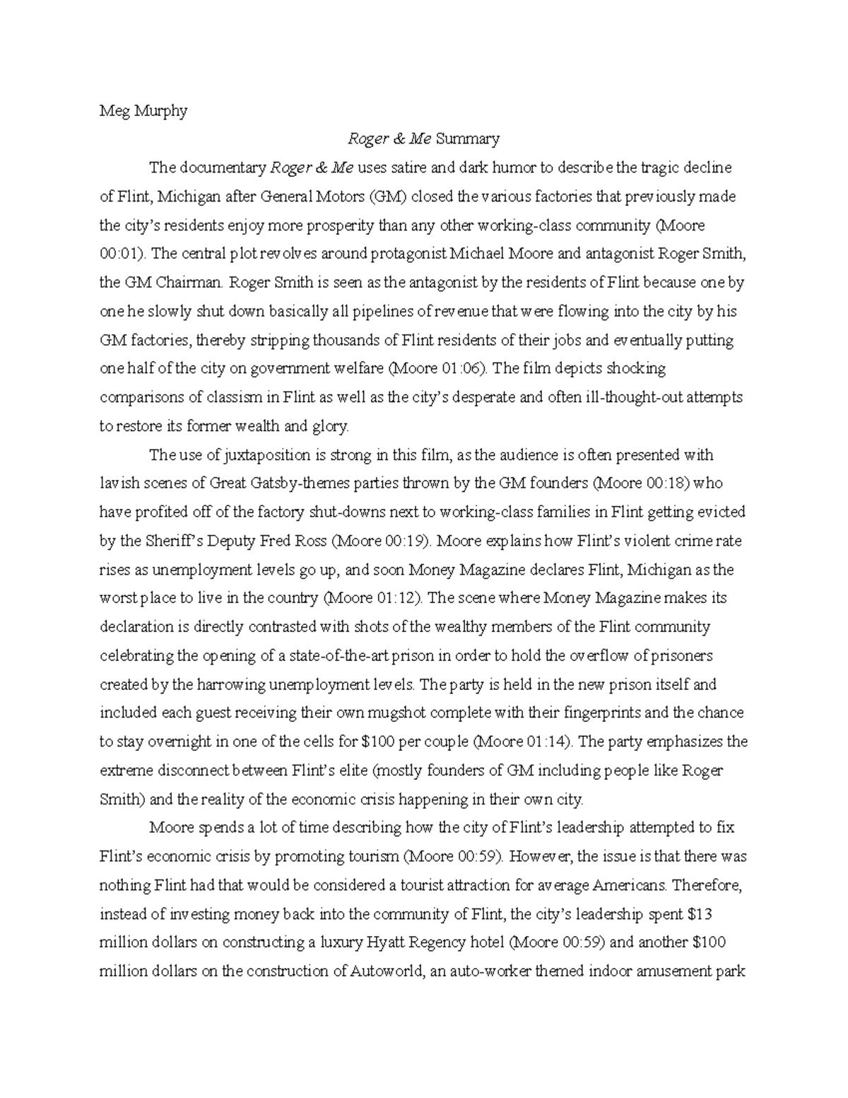 Roger and Me Summary - Meg Murphy Roger & Me Summary The documentary ...