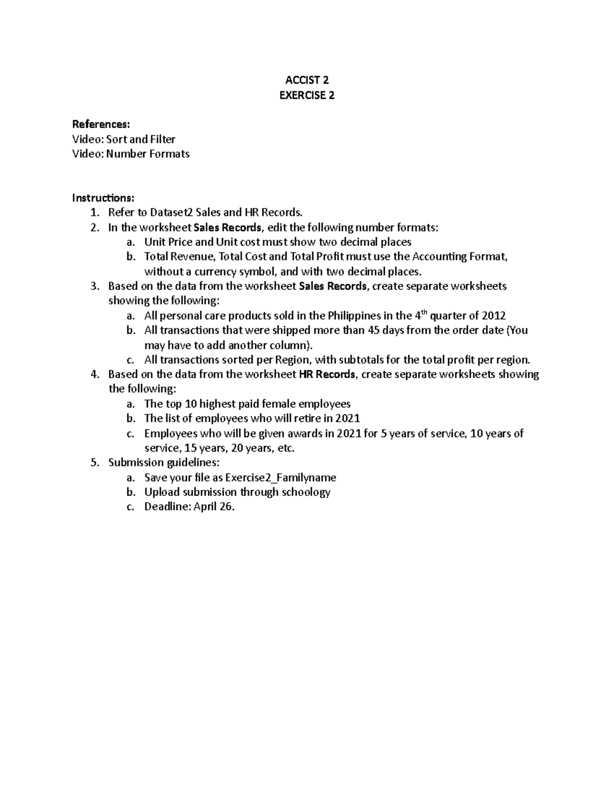 Accist 2 Exercise 2 Instructions - ACCIST 2 EXERCISE 2 References ...