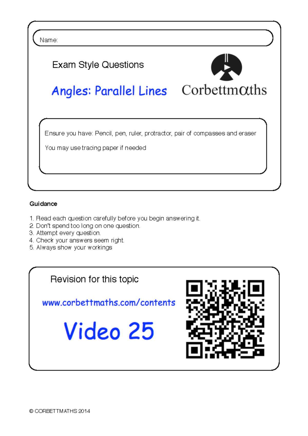 Angles exam (online) - Name: Exam Style Questions Ensure you have ...