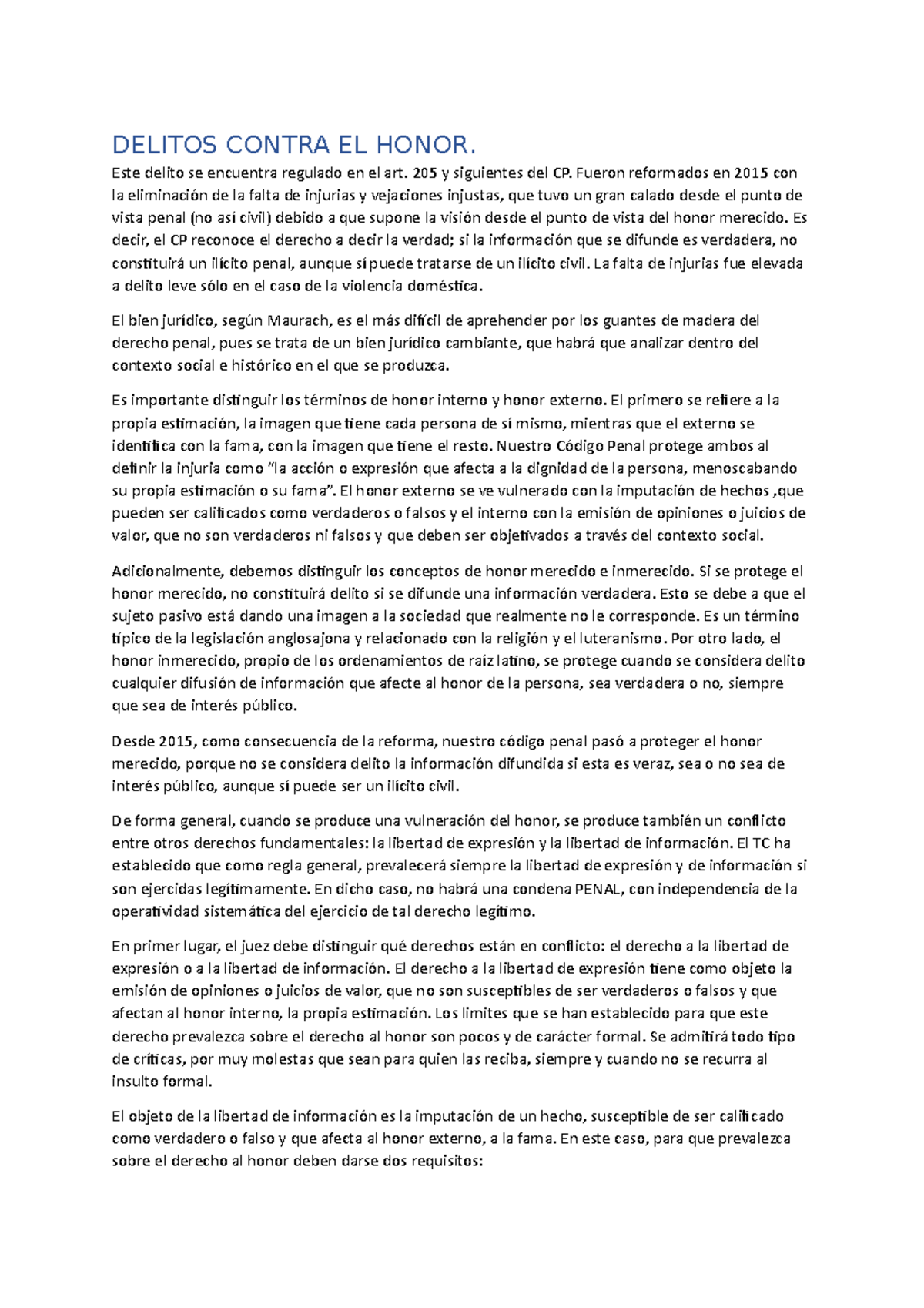 TEMA 12 Delitos Contra EL Honor - DELITOS CONTRA EL HONOR. Este delito se encuentra regulado en ...