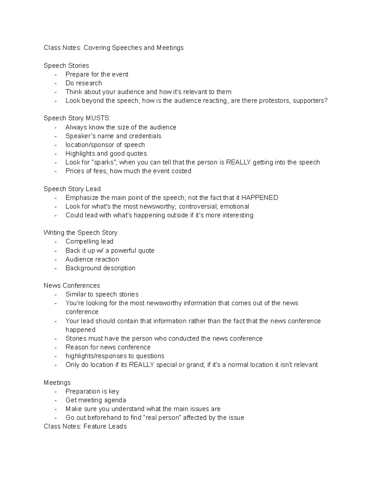 MCOM210 Lecture Notes 3 - Class Notes: Covering Speeches and Meetings ...