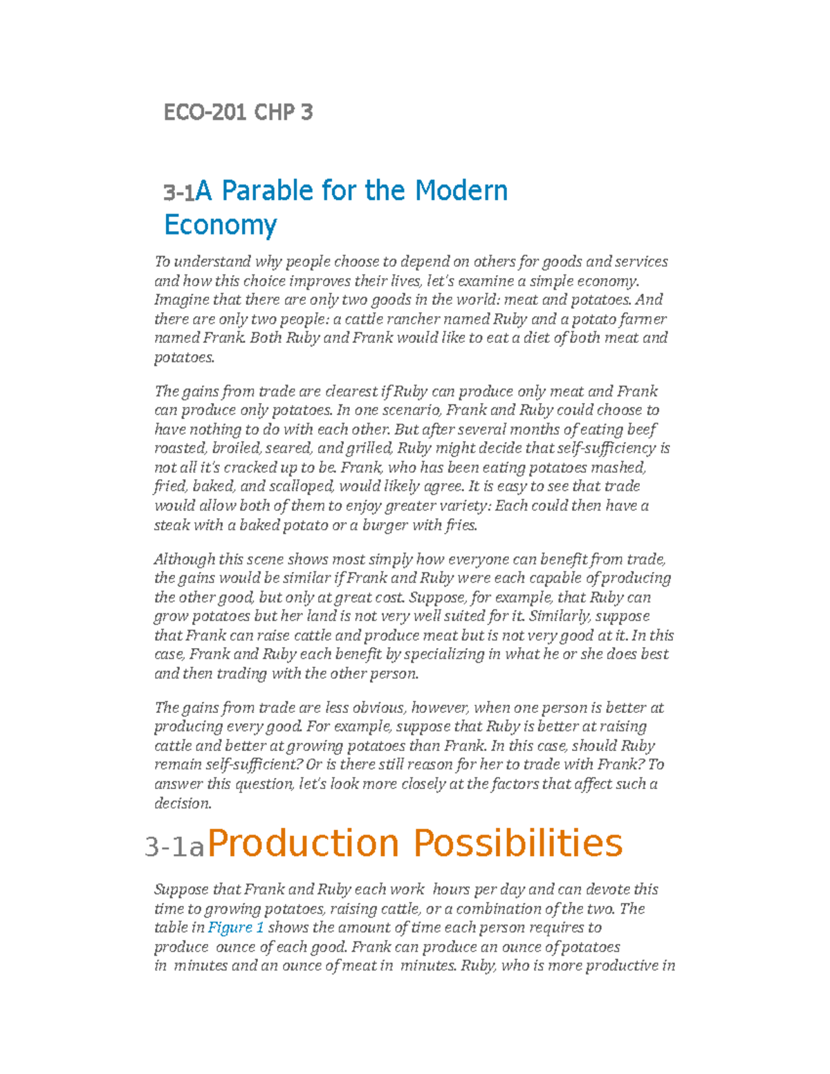 ECO-201 CHP3 - go away so i can review - ECO-201 CHP 3 3-1A Parable for ...