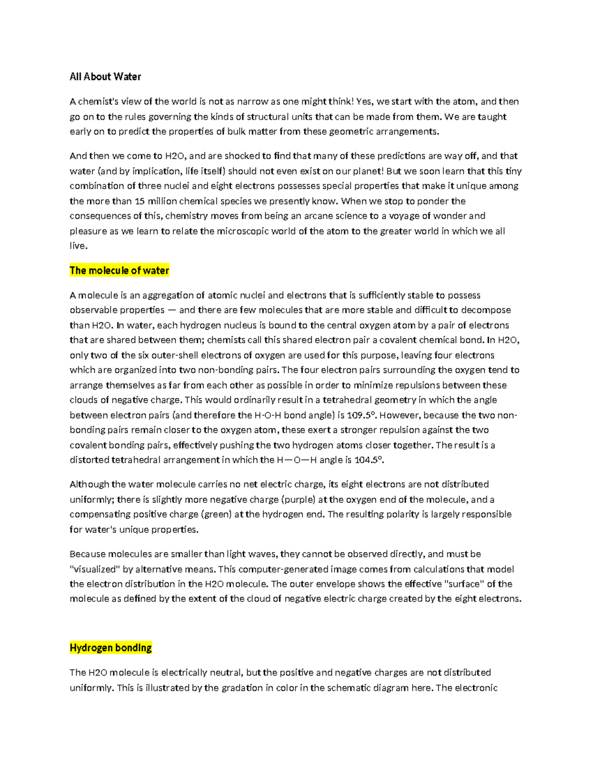 All About Water - Lecture notes - All About Water A chemist's view of ...