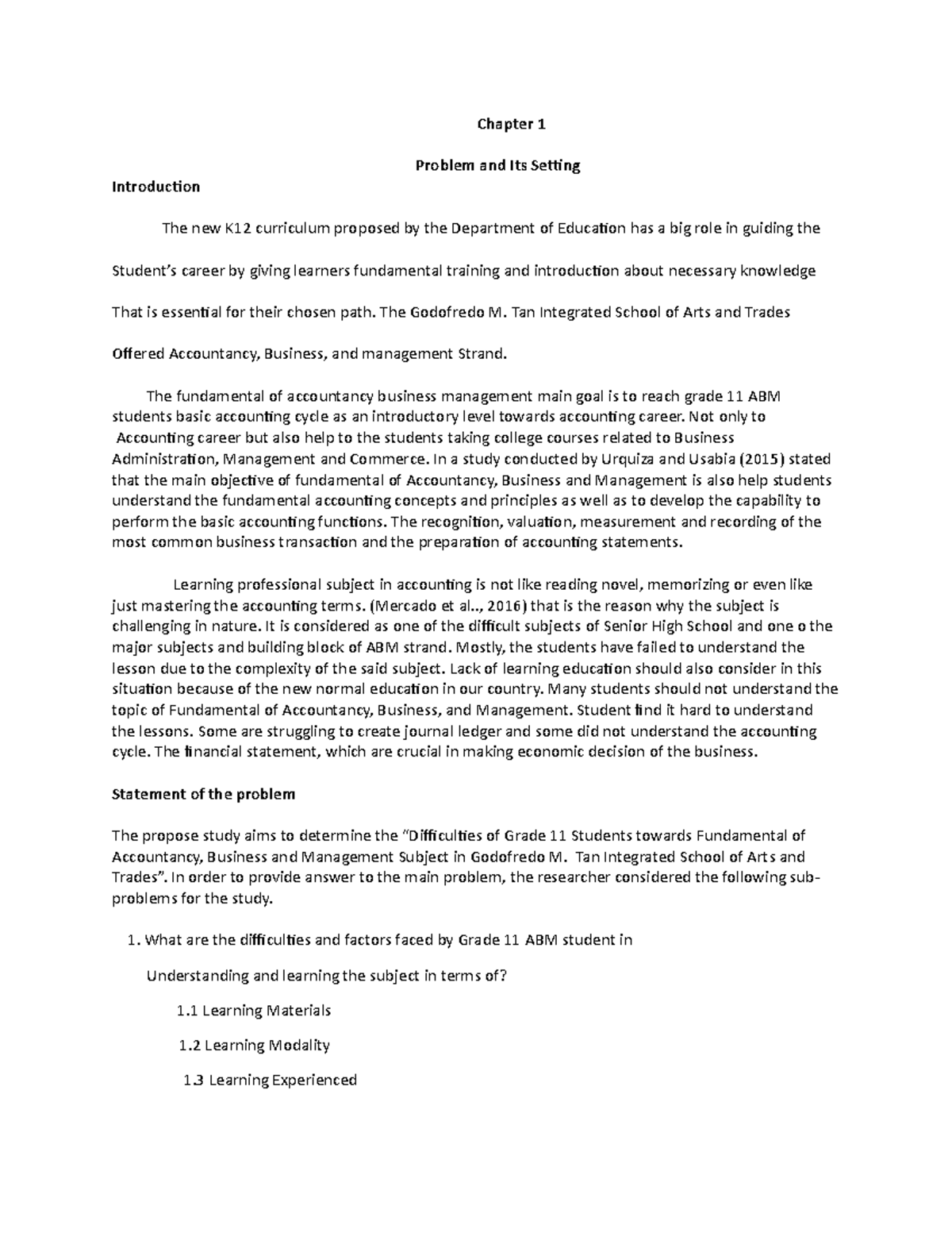 Chapter III - Chapter 1 Problem and Its Setting Introduction The new K12 curriculum proposed by ...