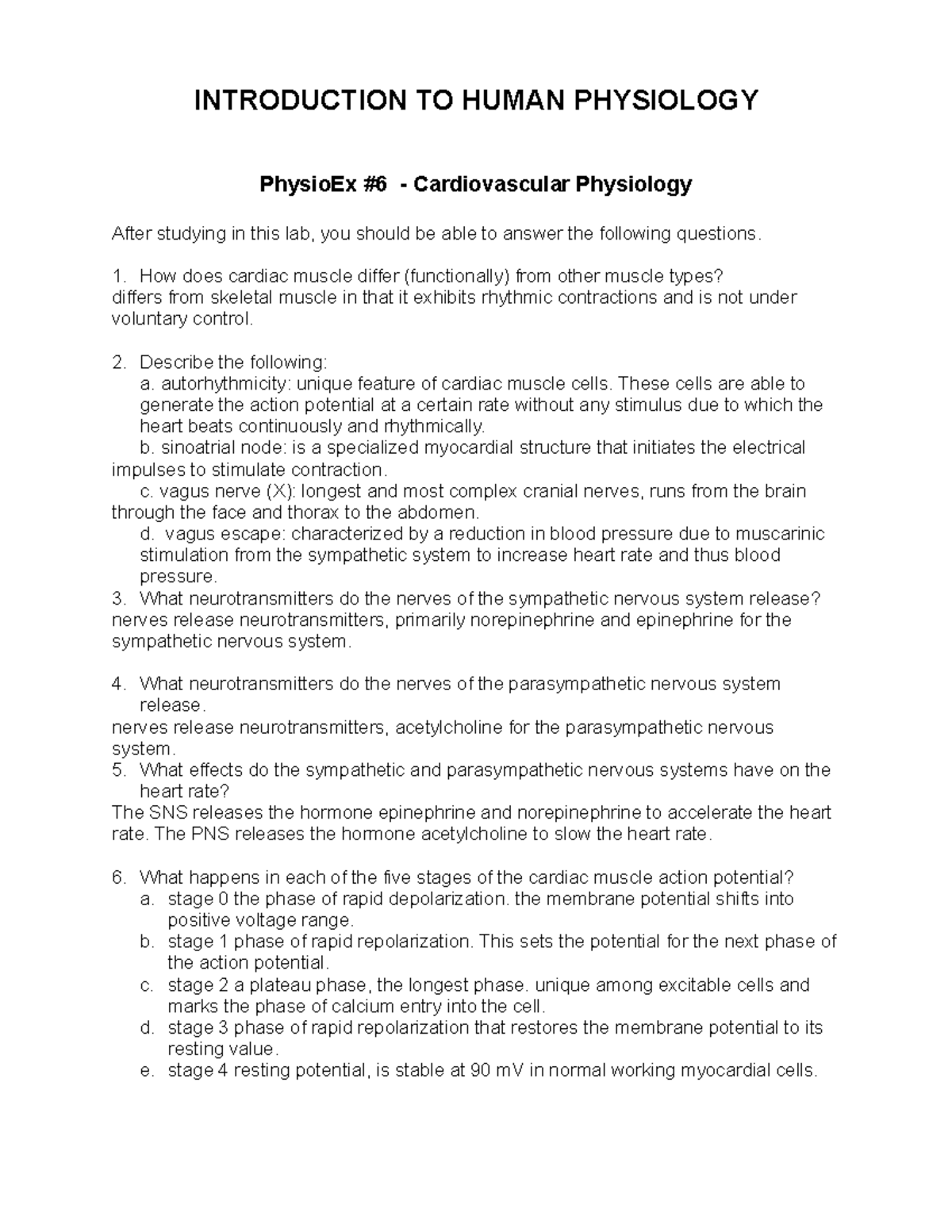 Physio Ex+6+Objectives - INTRODUCTION TO HUMAN PHYSIOLOGY PhysioEx #6 ...