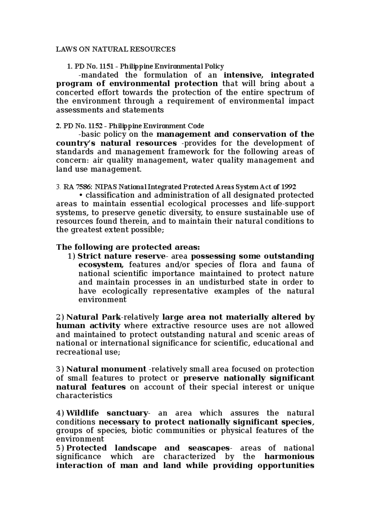 LAWS ON Natural Resources - LAWS ON NATURAL RESOURCES PD No. 1151 ...
