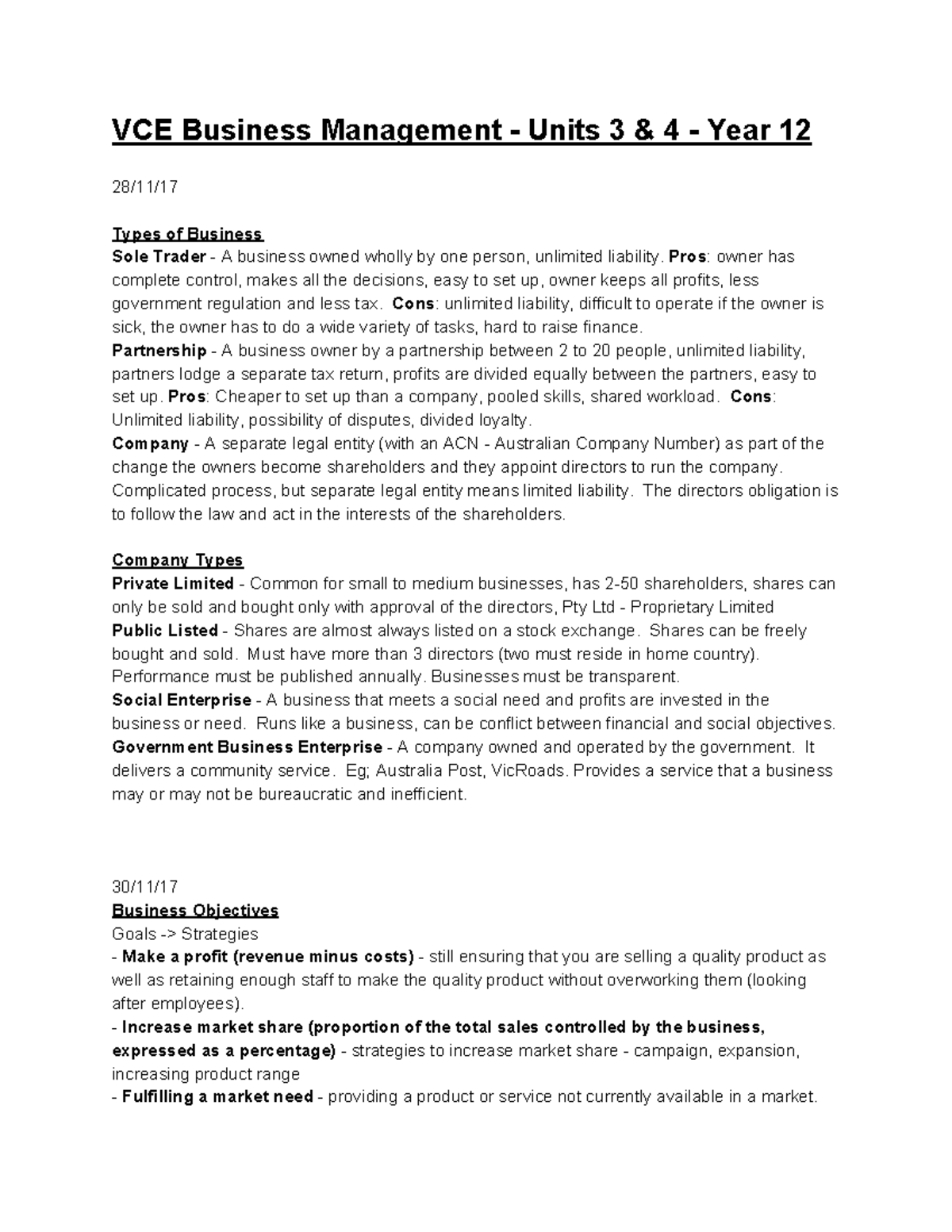 Overall Business Notes - VCE Business Management - Units 3 & 4 - Year ...