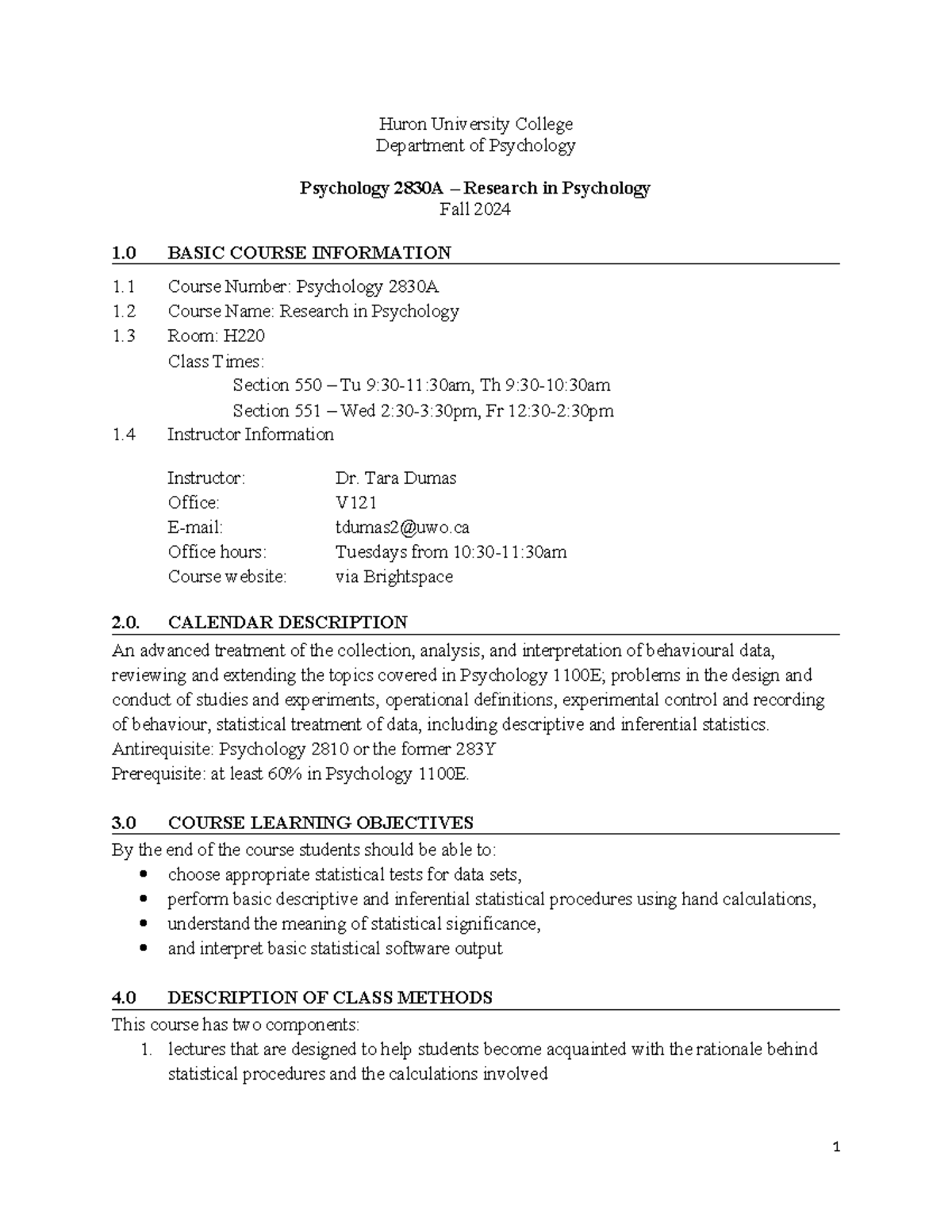 Psychol 2830 Syllabus - Huron University College Department of ...