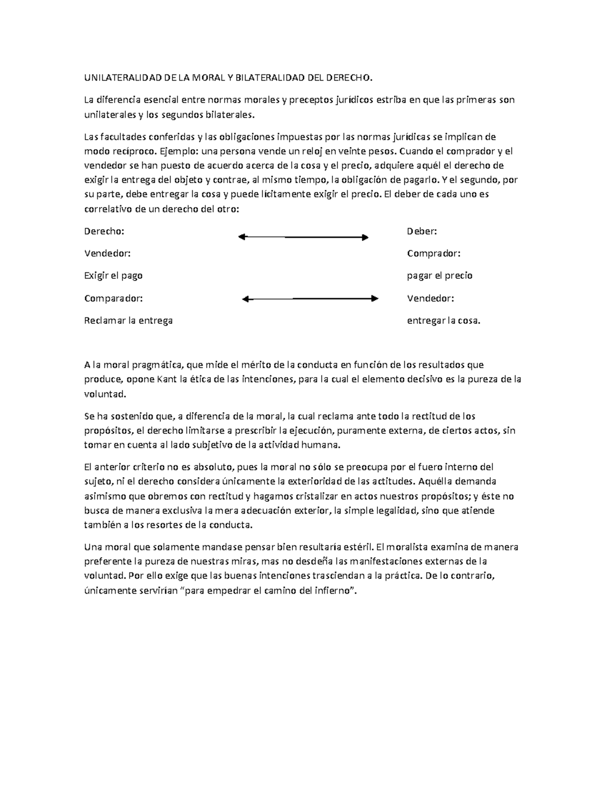 Sintesis- Moral Y Derecho - UNILATERALIDAD DE LA MORAL Y BILATERALIDAD ...