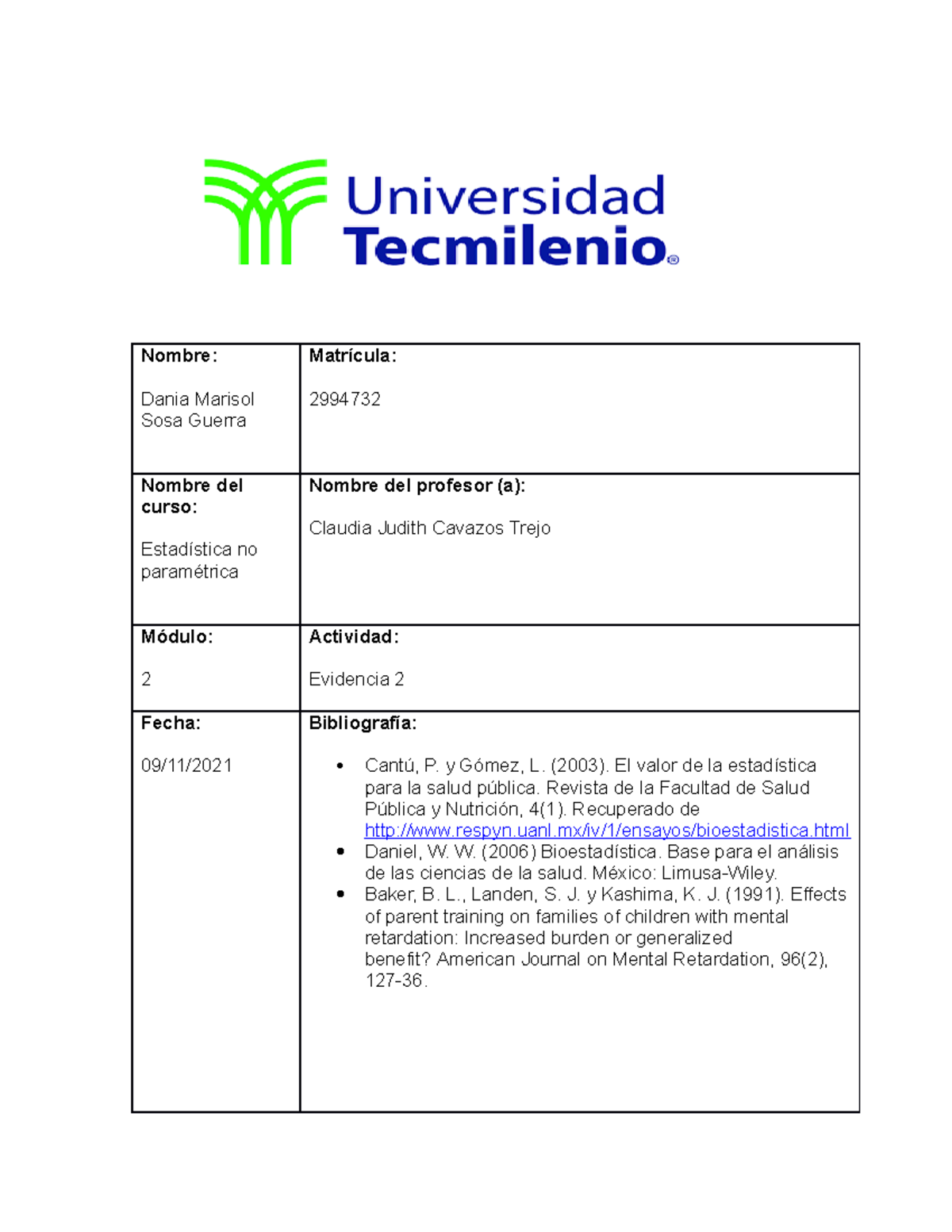 evidencia 2 actividad completa octubre 2021 - Nombre: Dania Marisol ...