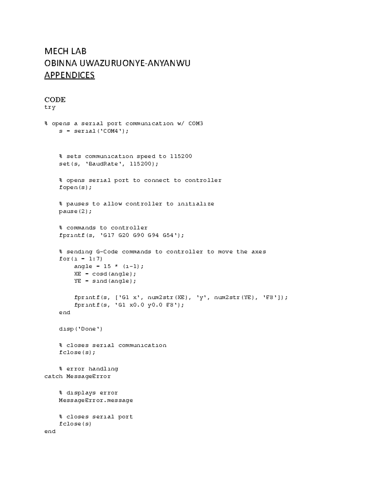MECH LAB - LAB - MECH LAB OBINNA UWAZURUONYE-ANYANWU APPENDICES CODE ...