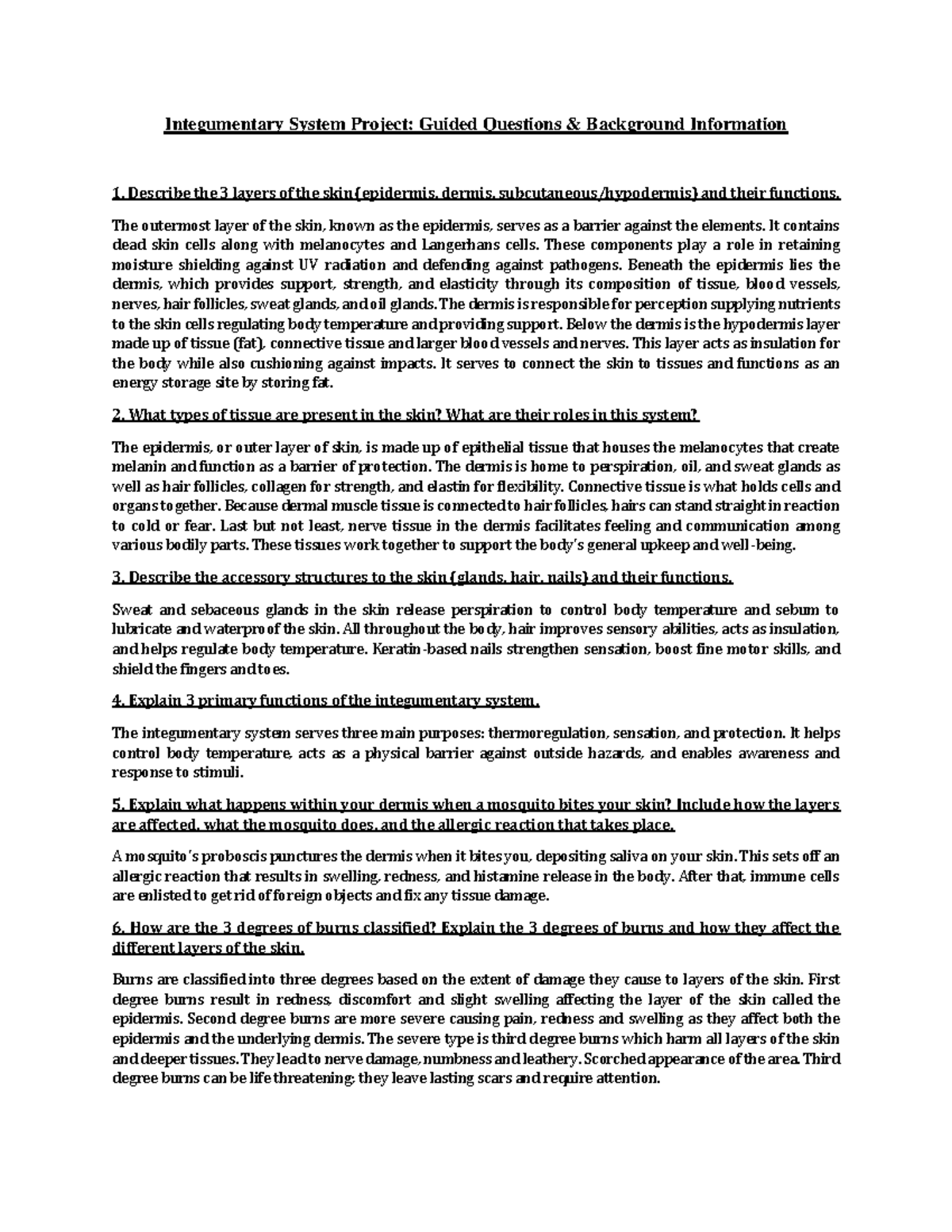 Integumentary System Project Guided Questions - The outermost layer of ...