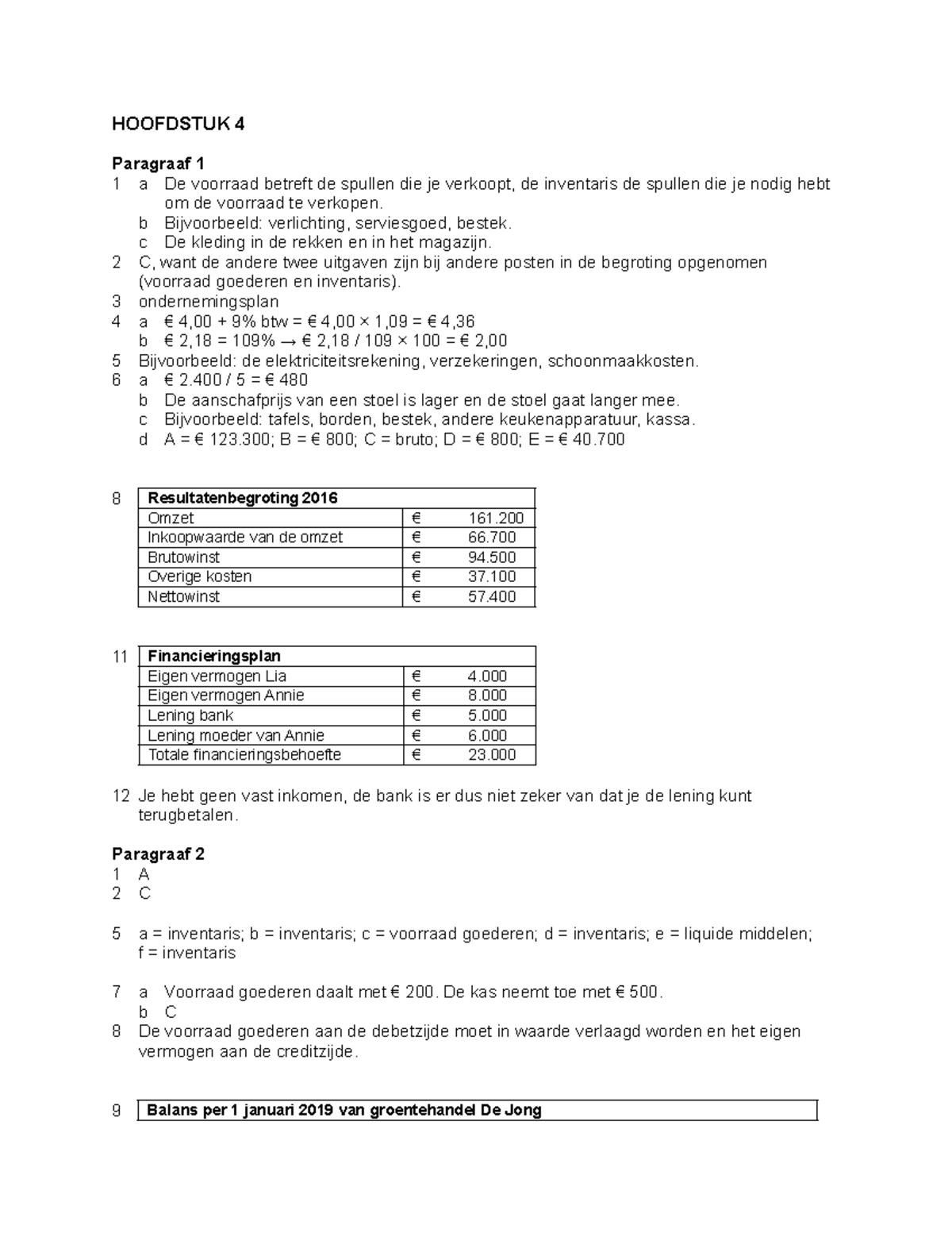 Antwoorden V3 Hoofdstuk 4 par. 1, 2 en 5 - HOOFDSTUK 4 Paragraaf 1 1 a De voorraad betreft de ...