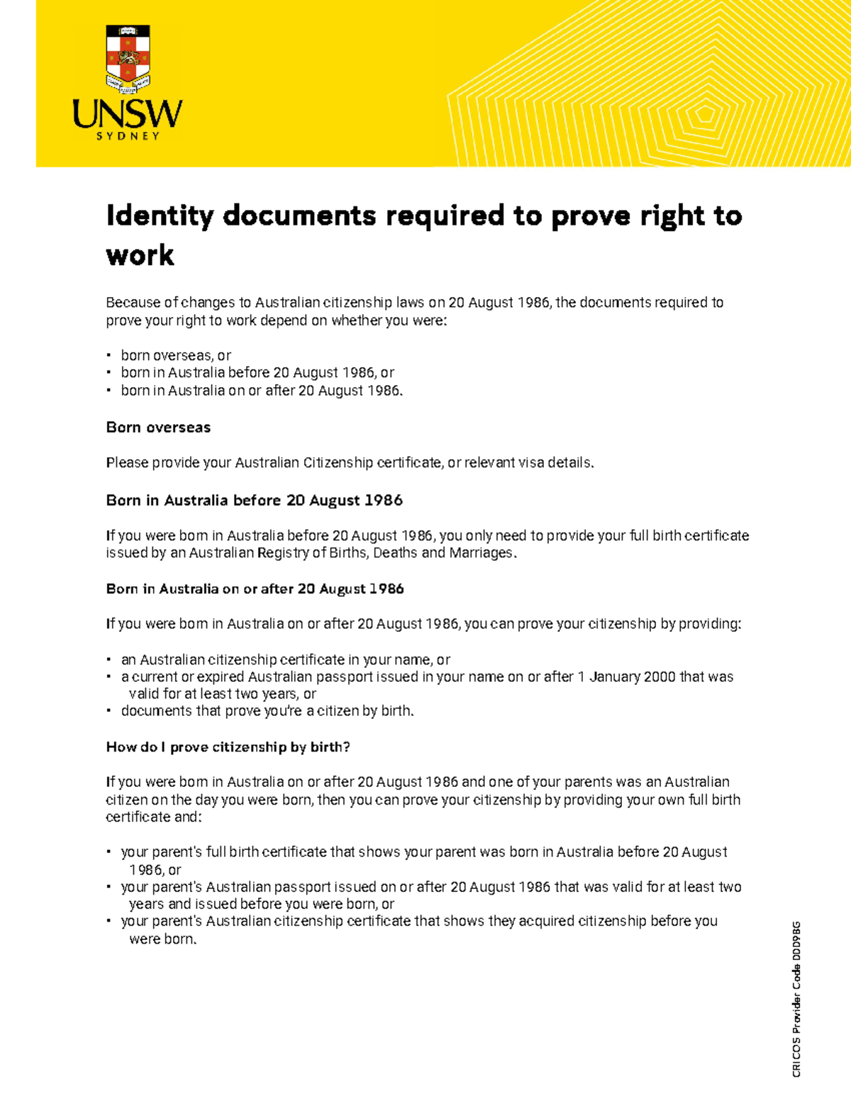 Identity Documents - CRICOS Provider Code 00098G Identity documents ...