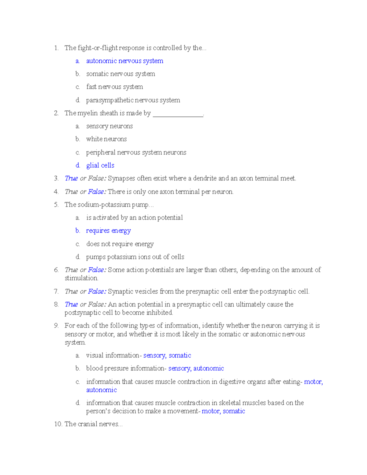 Nervous System Test - These are my notes. My notes are based of off my ...