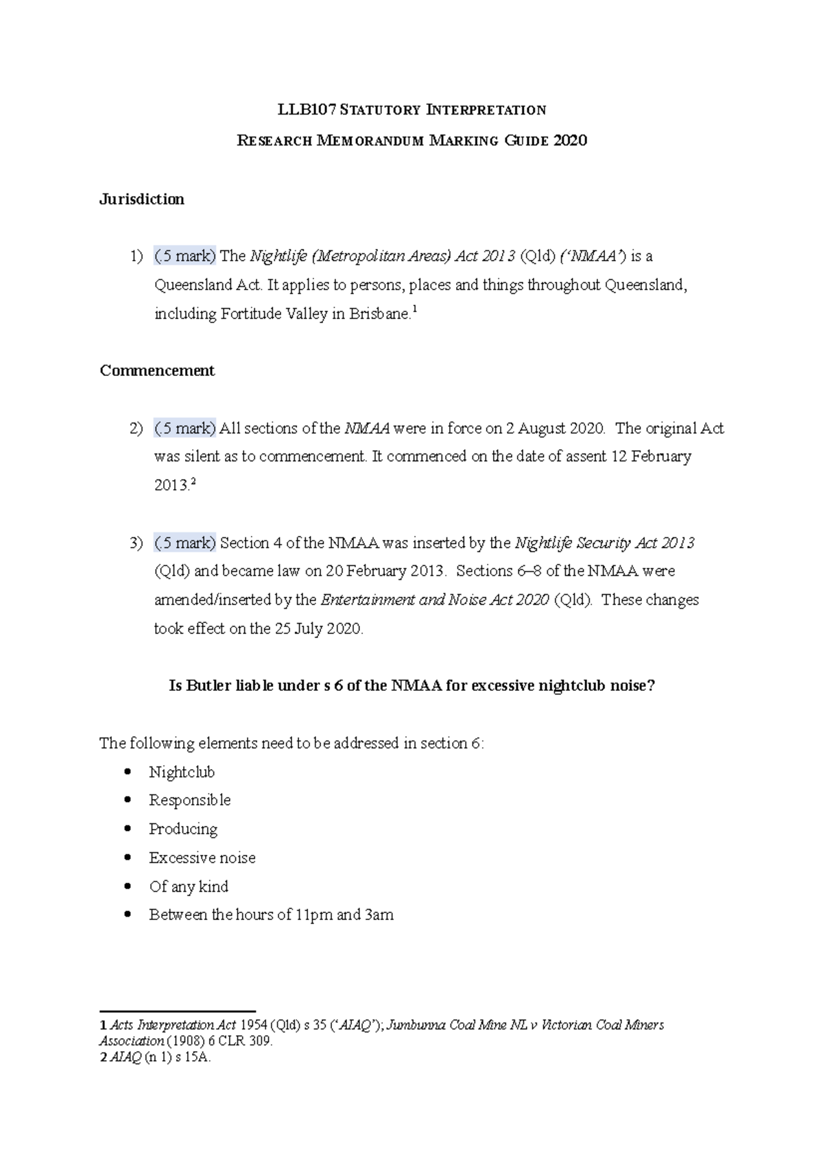 Marking guide - LLB107 STATUTORY INTERPRETATION RESEARCH MEMORANDUM ...