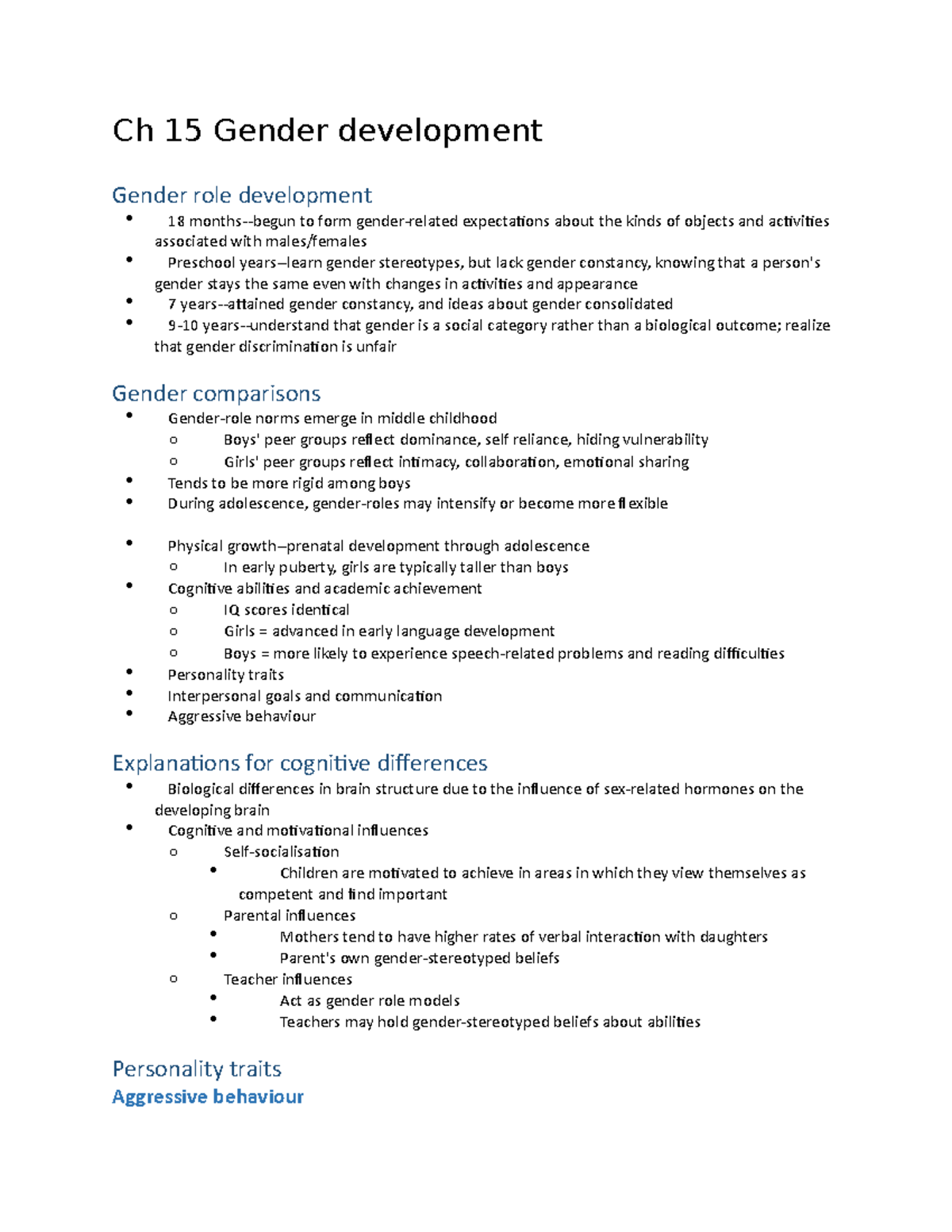 Ch 15 Gender development - Ch 15 Gender development Gender role ...