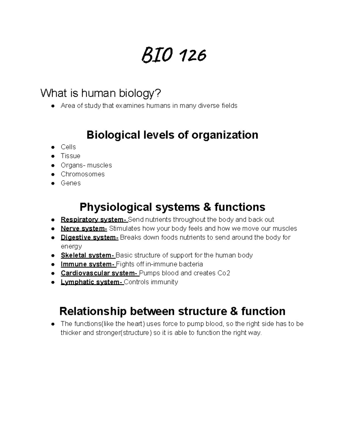 Bio 126 - BIO 126 Lecture Notes - BI 126 What is human biology? Area of ...