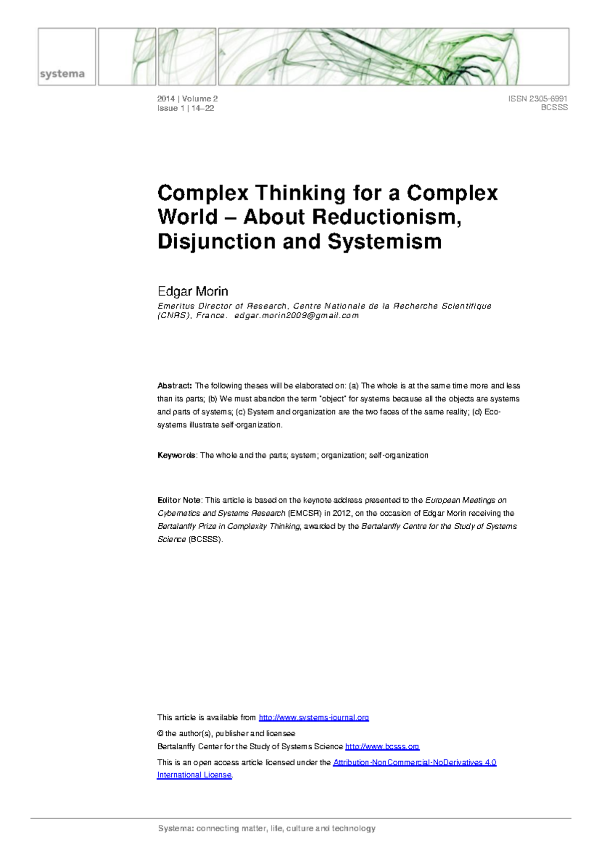 Complex Thinkingfora Complex World About Reductionism Disjunctionand ...