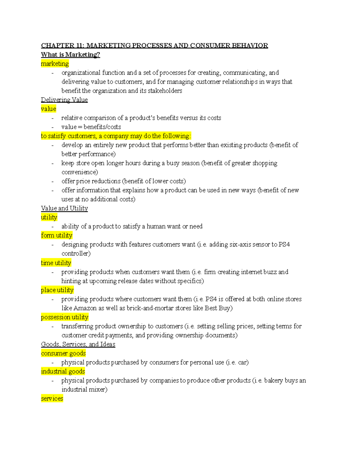 Chapter 11 Business Notes - CHAPTER 11: MARKETING PROCESSES AND ...