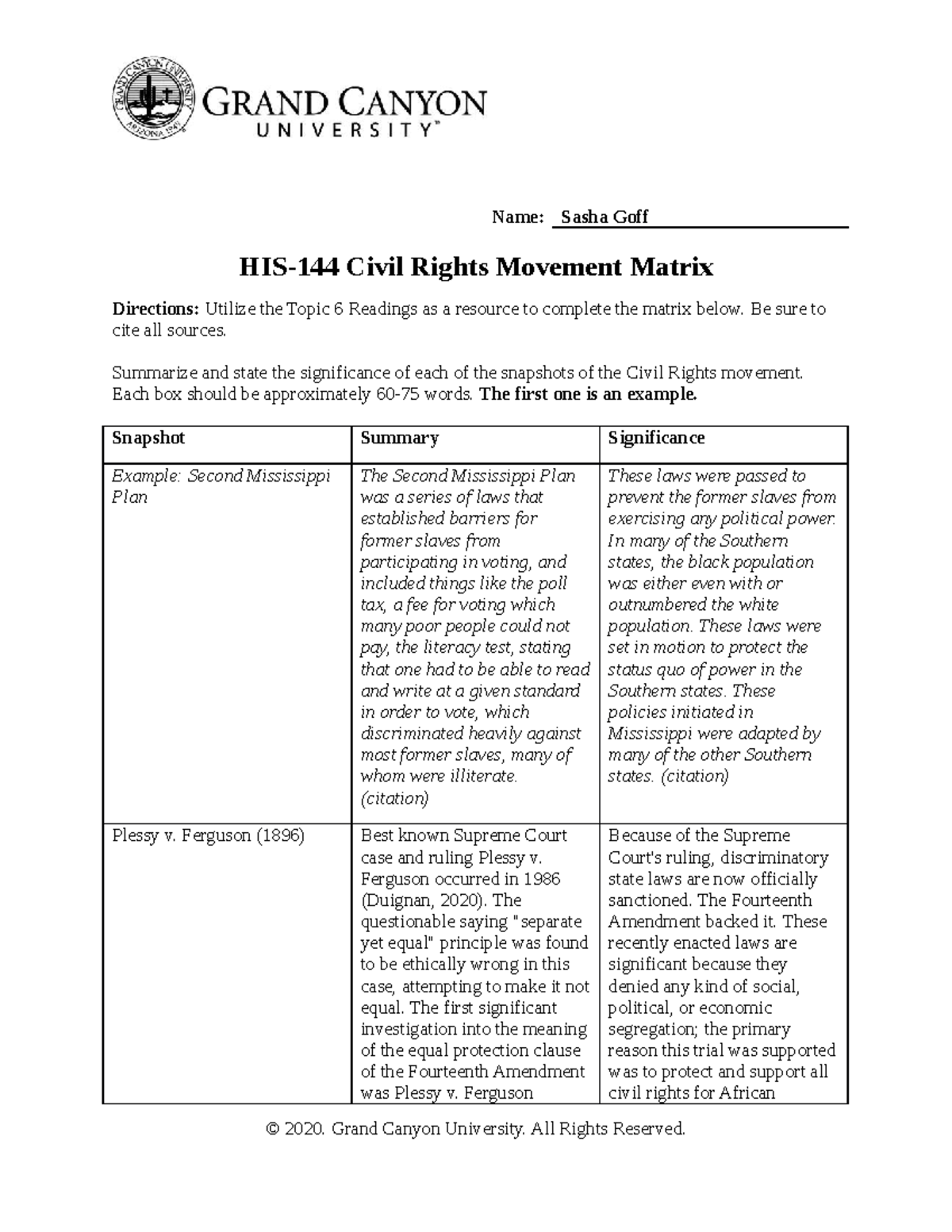 Civil rights movement 4 - Name: Sasha Goff HIS-144 Civil Rights ...