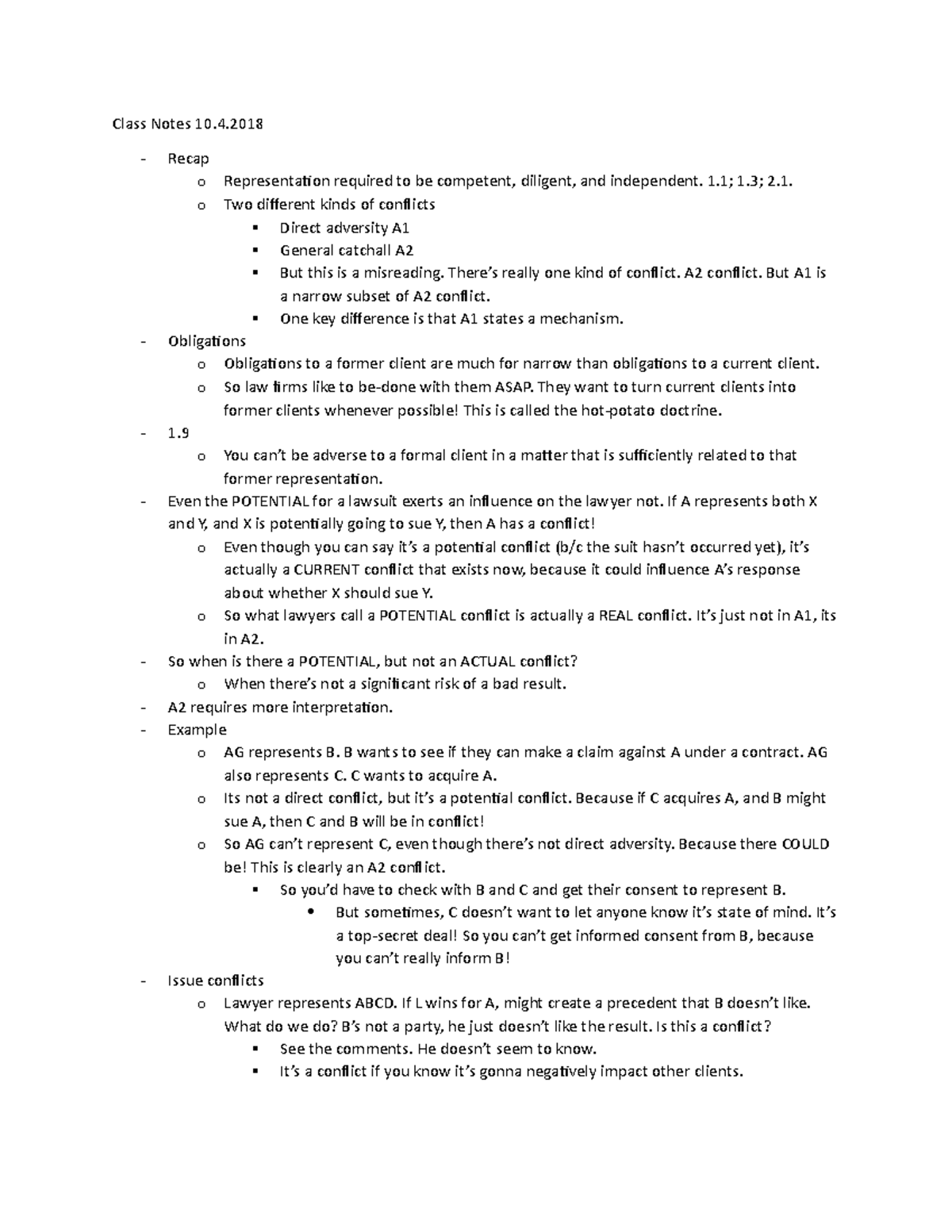 Class Notes 10.4 - Class Notes 10. Recap o Representation required to ...