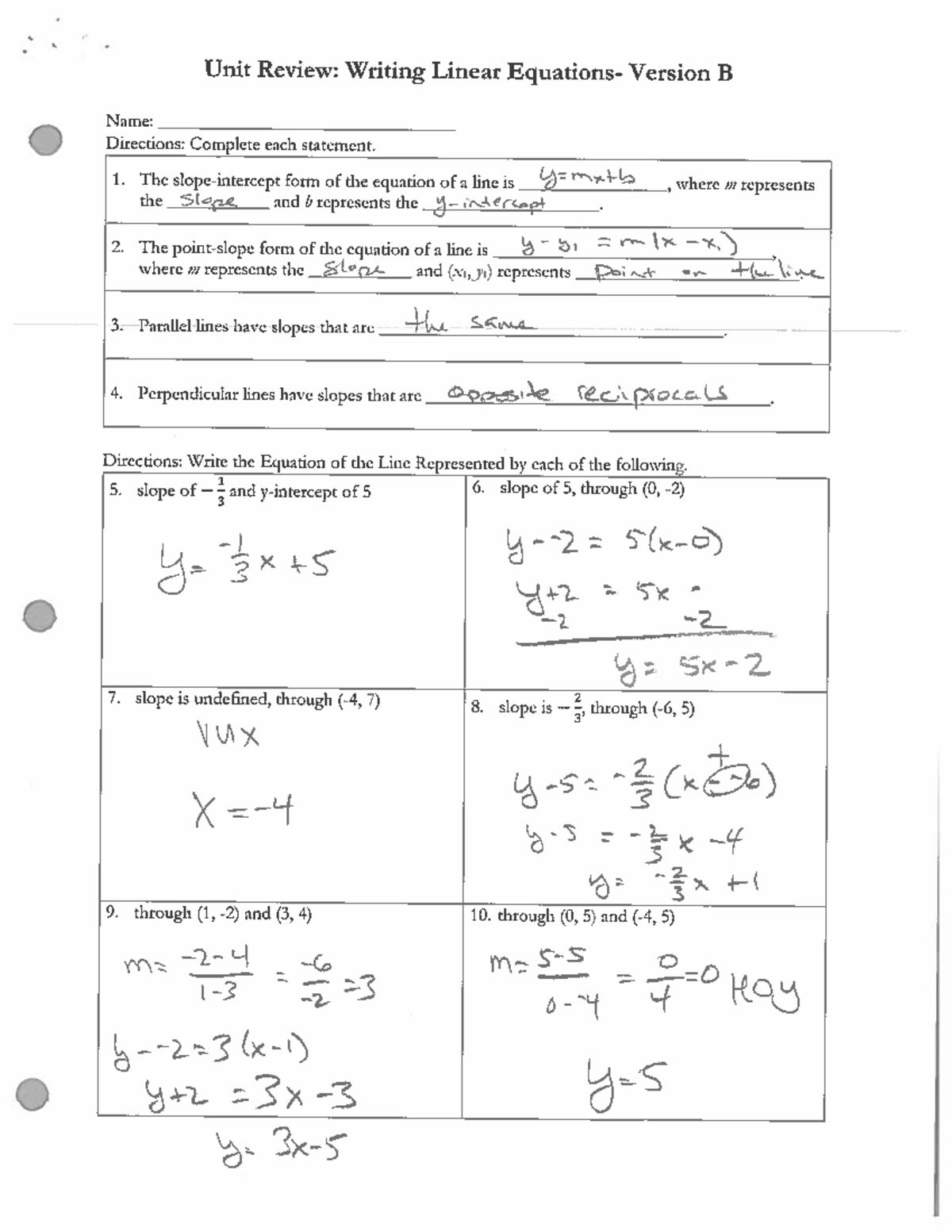 Unit Test Retake Review-Solutions-Writing Equations - Studocu