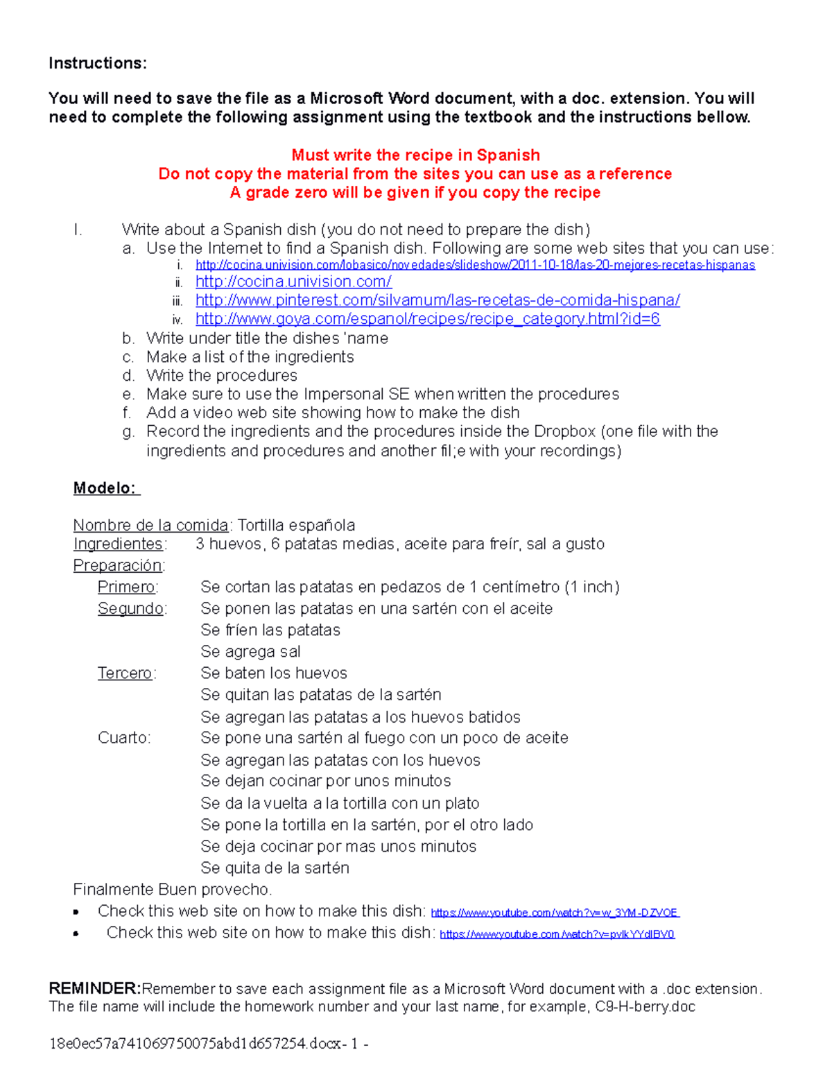 C9-HW - Spanish homework - Instructions: You will need to save the file ...