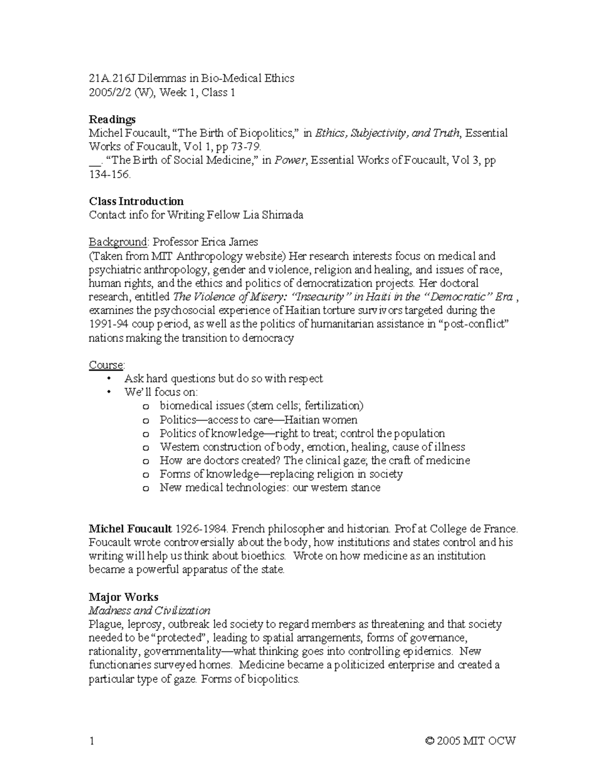 2 2 05 216j rev - Week1 class1 - 21A Dilemmas in Bio-Medical Ethics ...