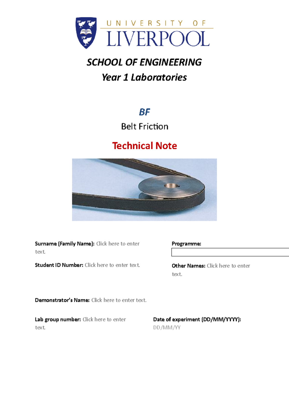 BF Technical Note (2019-20) - SCHOOL OF ENGINEERING Year 1 Laboratories ...