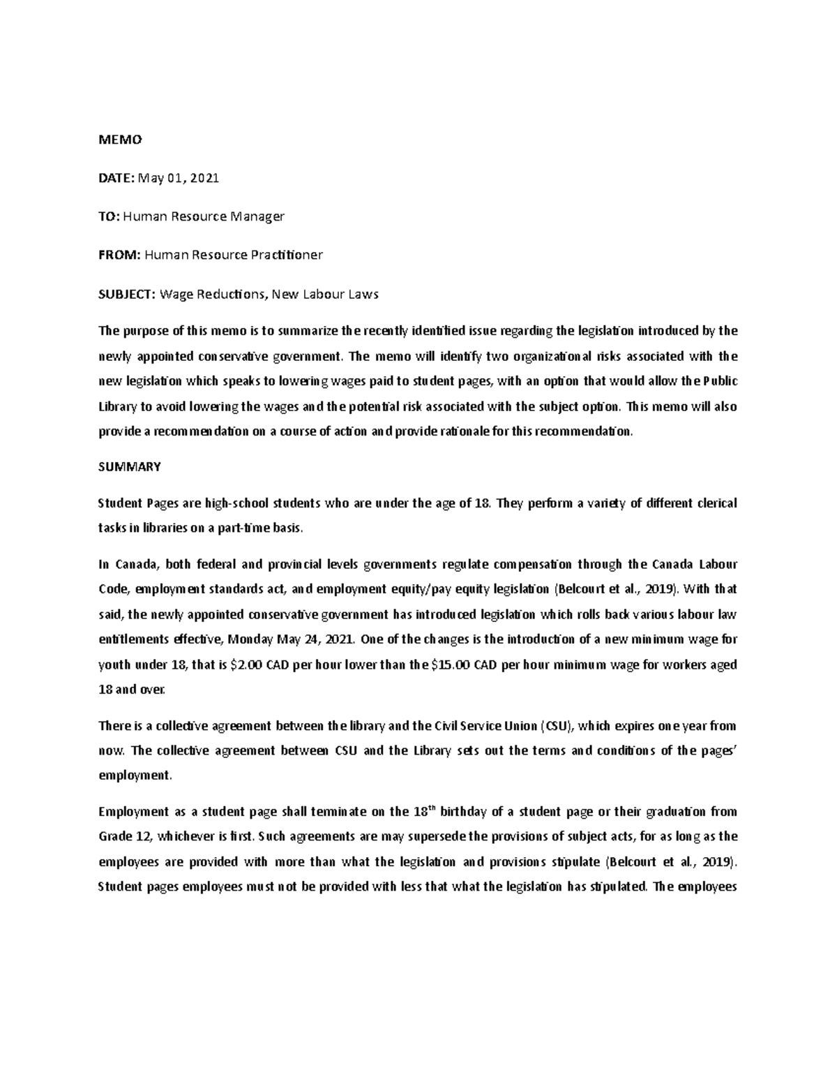 HRMT386 Written Assignment 3 Course Hero - MEMO DATE : May 01, 2021 TO ...