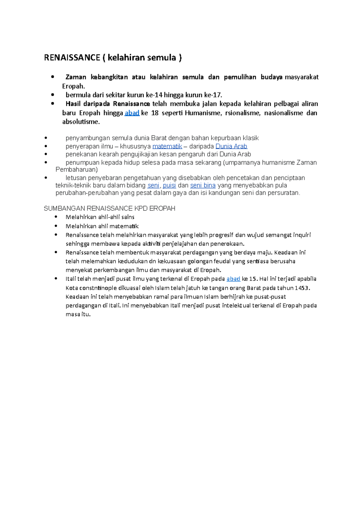 Renaissance - zaman pencerahan - RENAISSANCE ( kelahiran semula ) Zaman ...