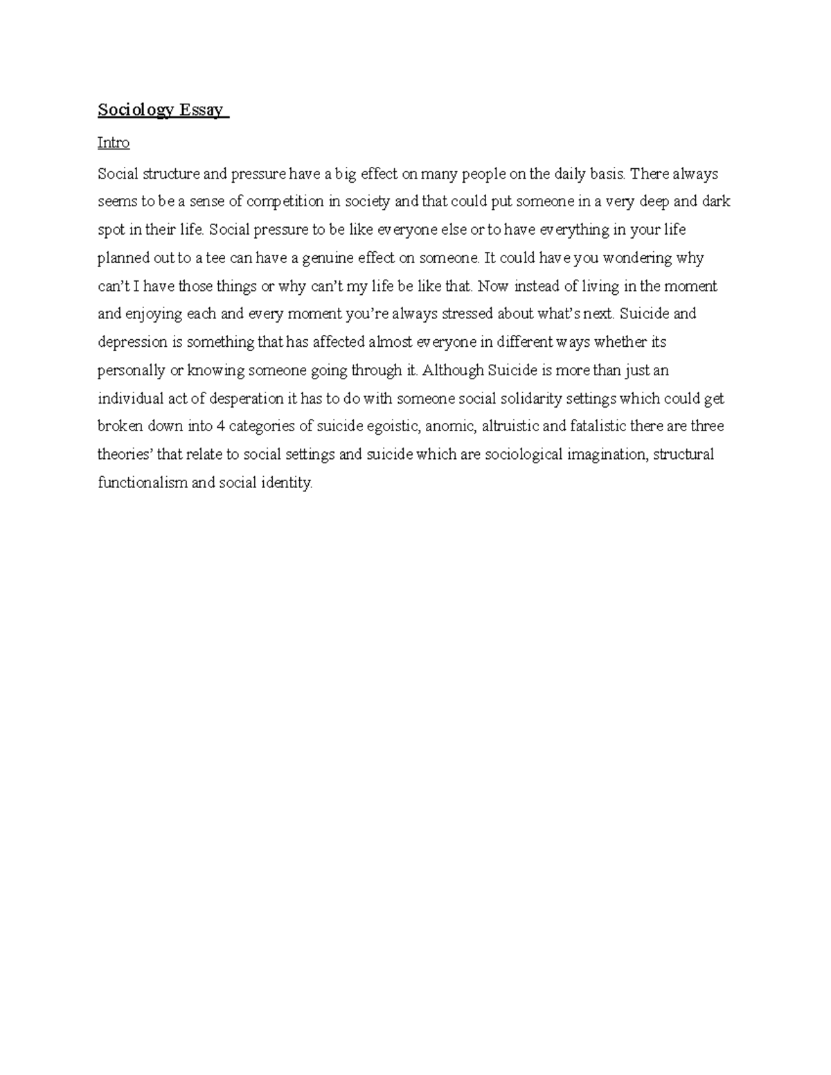 Sociology Essay Intro - course assignment - Sociology Essay Intro ...